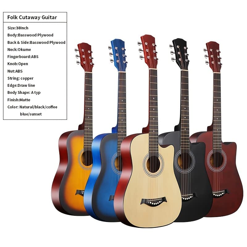 Folk Guitar 38 Inch Basswood Practicing Guitar Boys And Girls Beginners Practice Guitar (Sun)