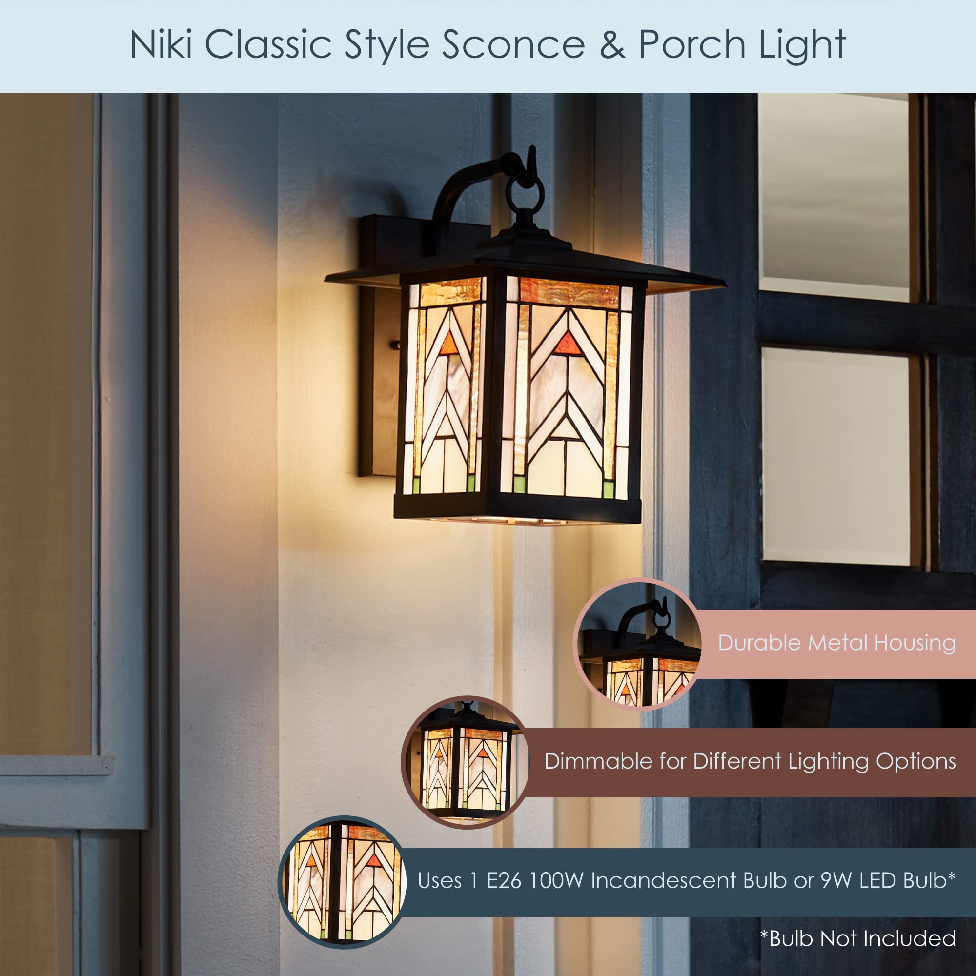 River of Goods Stained Glass Outdoor Light Fixture - 11.75" H - Mission Style Porch Light - Niki