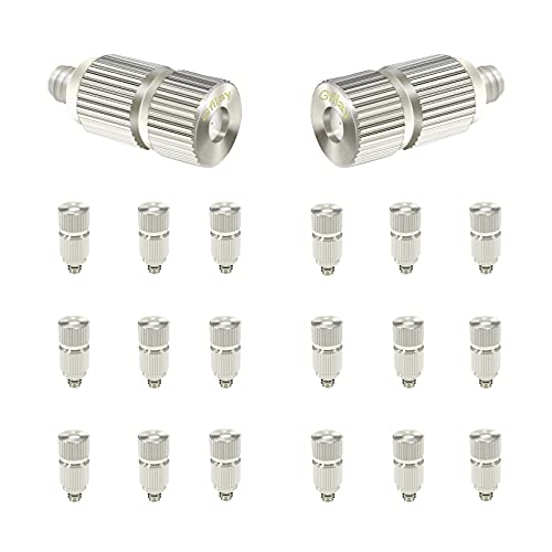 High Pressure Misting Nozzles,Cooling System Brass Nozzles for Outdoor Gardening Patio Atomizing Mist Sprayer UNC 10/24 Fogging Spray Head 0.012" Orifice 20 Pcs Silver Tone