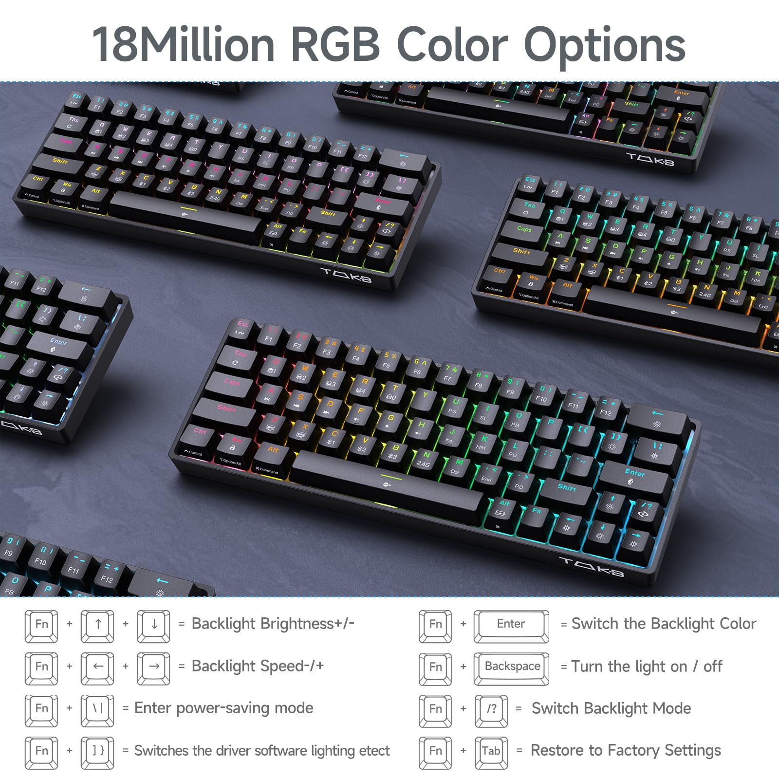 DIERYA DK63 60% Wireless Mechanical Gaming Keyboard, RGB Backlit with Arrow Keys Wired Bluetooth Keyboard, 63 Keys Compact Mini Keyboard Full Key Programmable, Easy to Carry on Trip -Red Switch