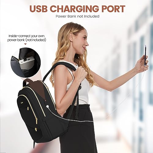 LOVEVOOK Laptop Backpack for Women,15.6 Inch College Travel Work Computer Back Pack,Backpacks with USB Port,Water Resistant Back pack with Laptop Compartment for Teacher Nurse,Black