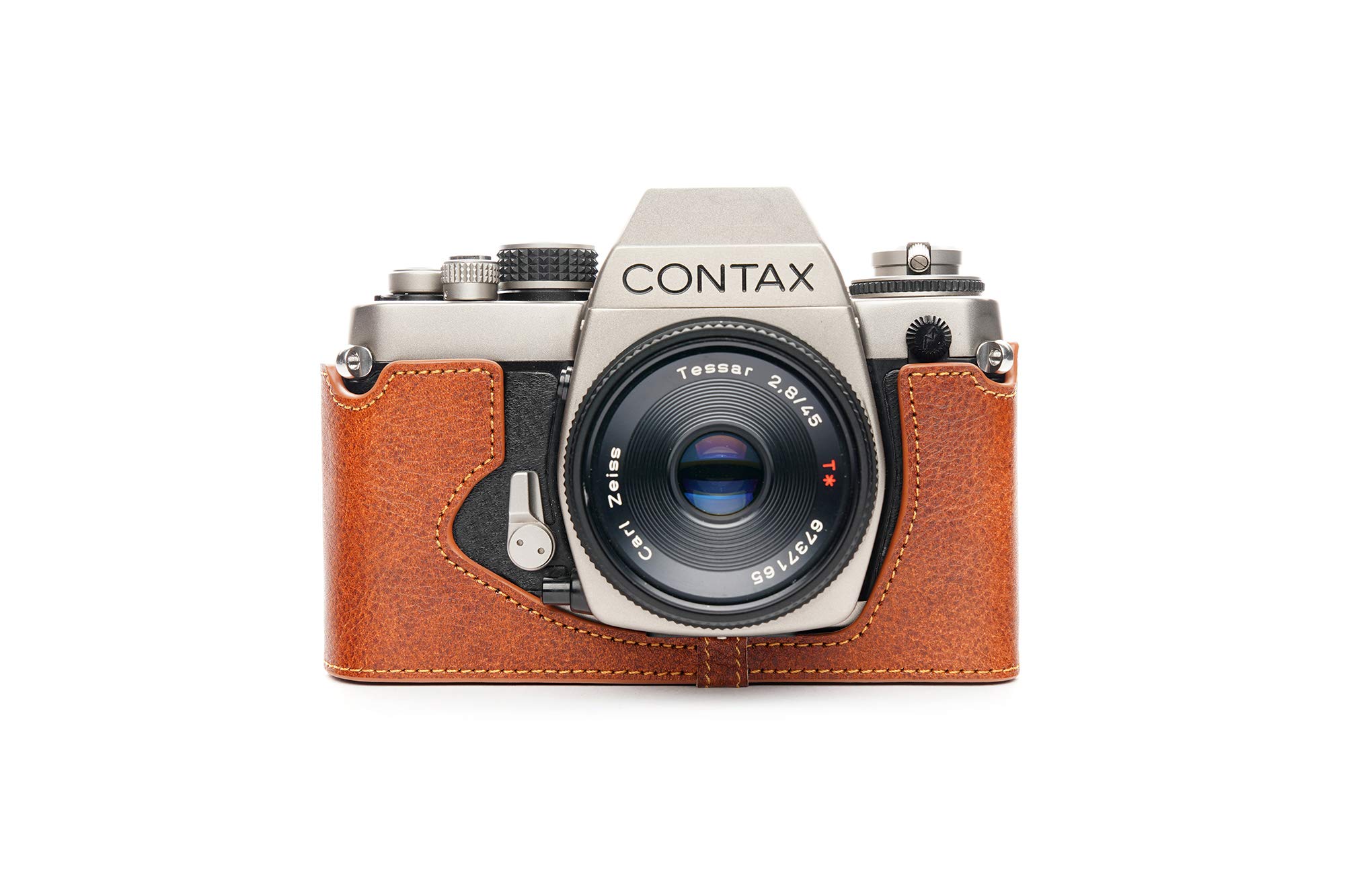 Contax S2 Case, BolinUS Handmade Genuine Real Leather Half Camera Case Bag Cover for Contax S2 Camera with Hand Strap (LavaBrown)
