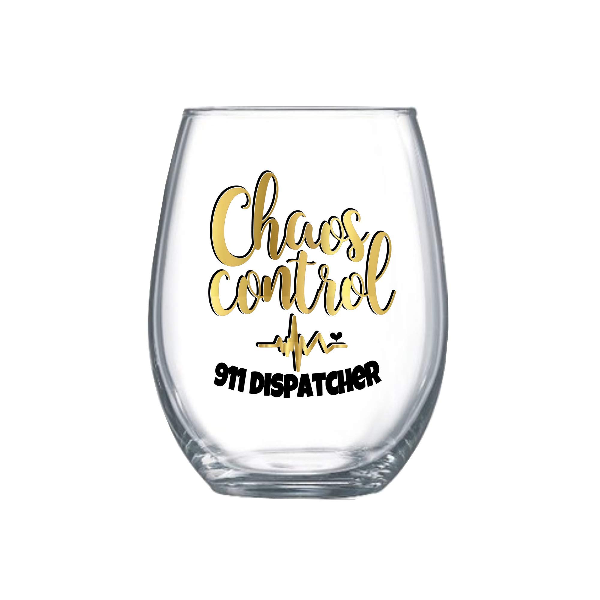 Funny Police 911 Dispatcher Gifts for Women Large Stemless Wine Glass in Gold 0021