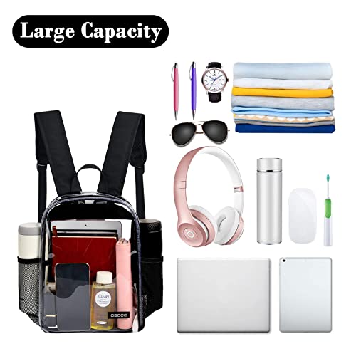 OSOCE Black Mini Clear Backpack Heavy Duty,Clear Bag Stadium Approved,PVC Transparent Clear Book Bag with Adjustable Shoulder Straps for Security Work Concert Festival Travel