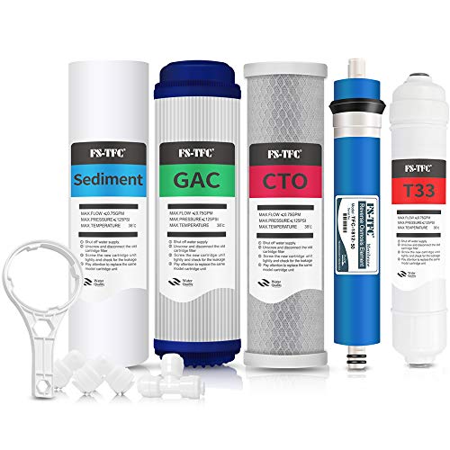 FS-TFC 5-stage Reverse Osmosis System Replacement Filter Set 1-Year Replacement Filter Set for Standard Reverse Osmosis System 50 GPD Ro Filters,5Pack