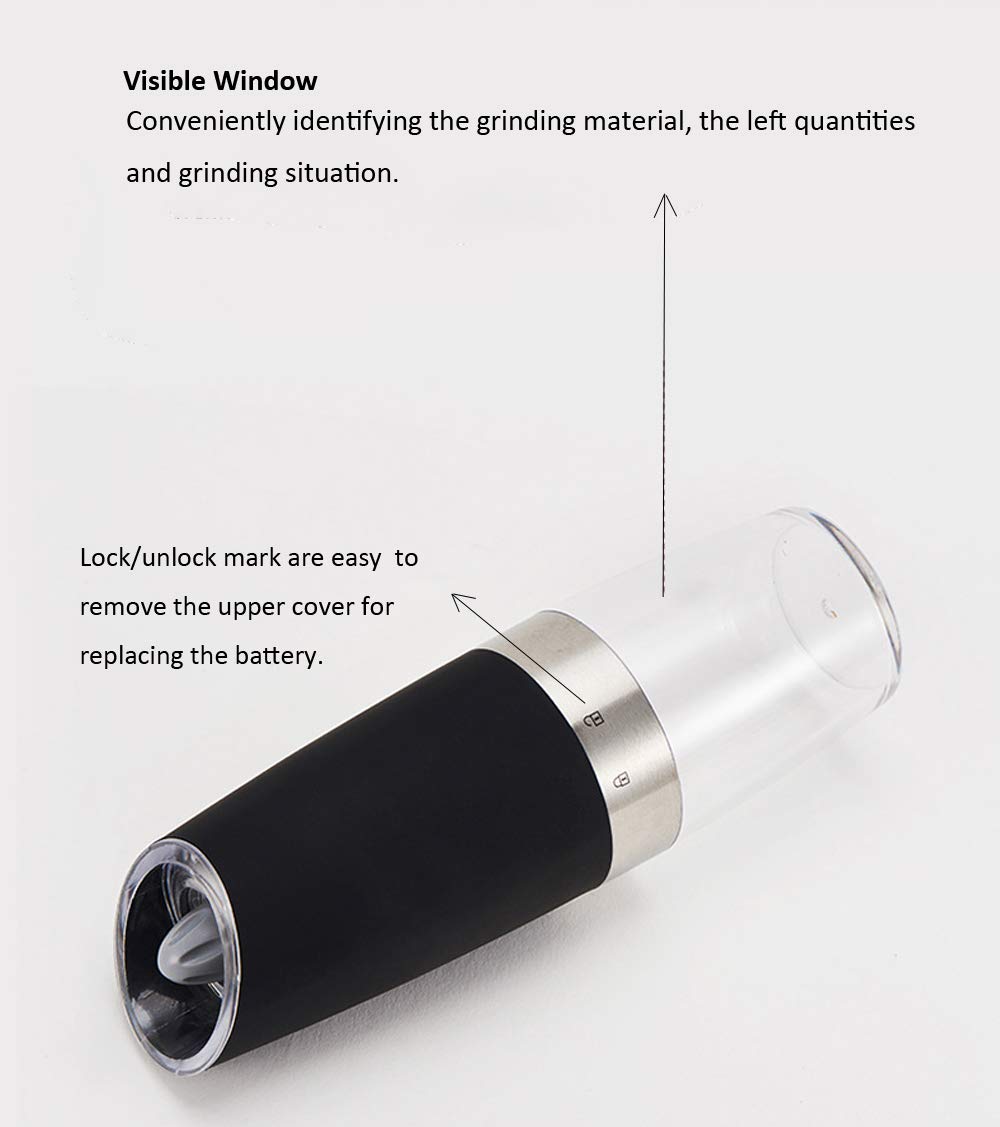 Fshopping Electric Salt and Pepper Grinder Gravity Induction Starting with Adjustable Coarseness Battery Power Supply Blue led Light one-Hand Operation one Set of 2pcs