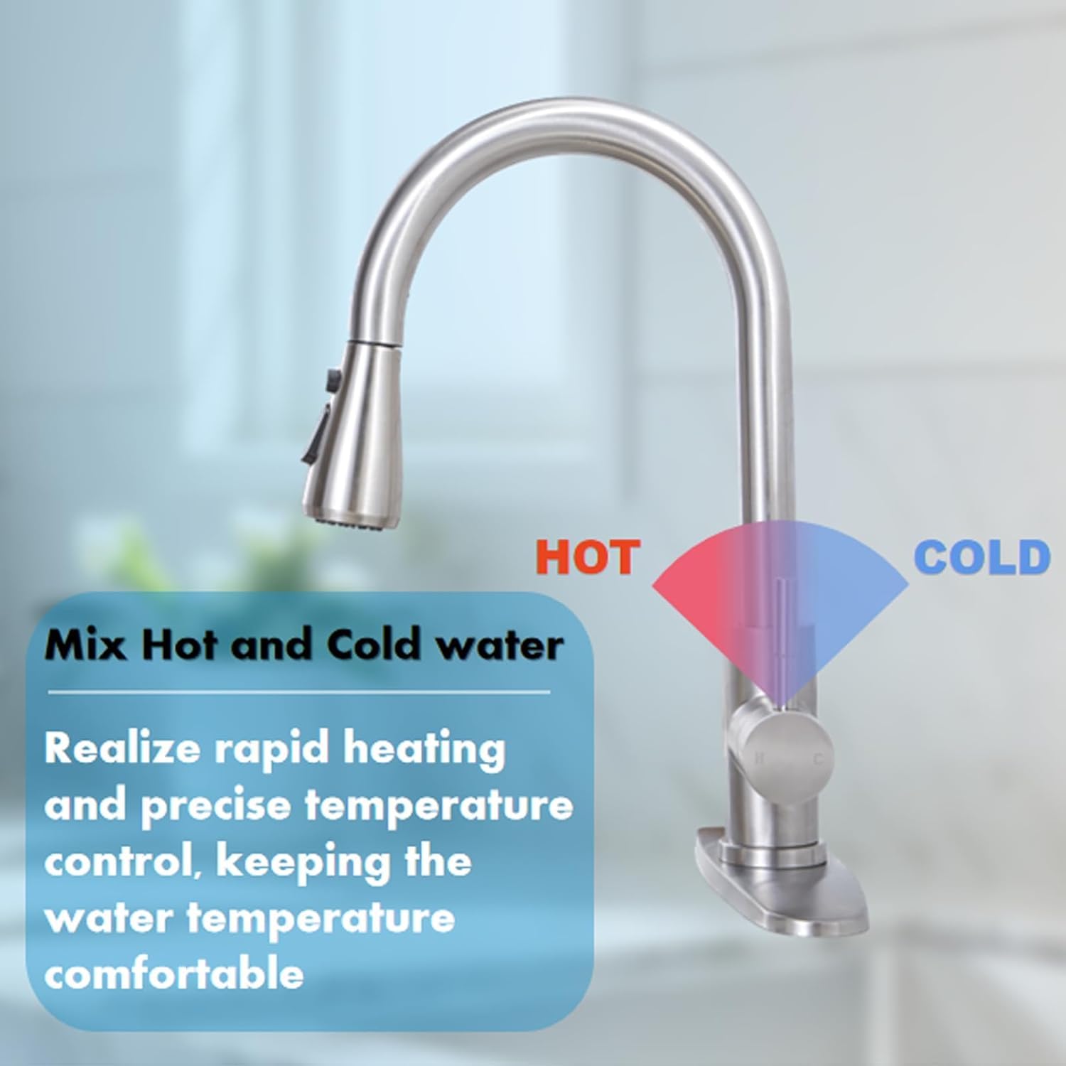 HOTIS Kitchen Faucet with Pull Down Spray, High Arc Commercial Brushed Nickel Kitchen Sink Faucets, Small RV Stainless Steel Single Handle Pull Out Faucet for Kitchen Sink with Deck Plate