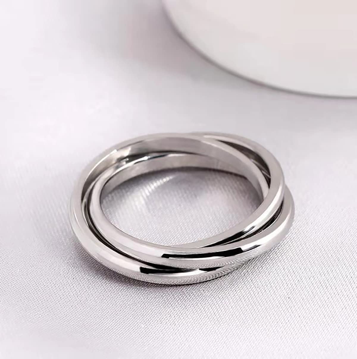 ERLOSYA Triple Interlocking Band Rings for Women,Stainless Steel Spinner Rings for Men Relieving Stress Anxiety,Stacking Cross Rotate Rings Set Size 6-10 (9)
