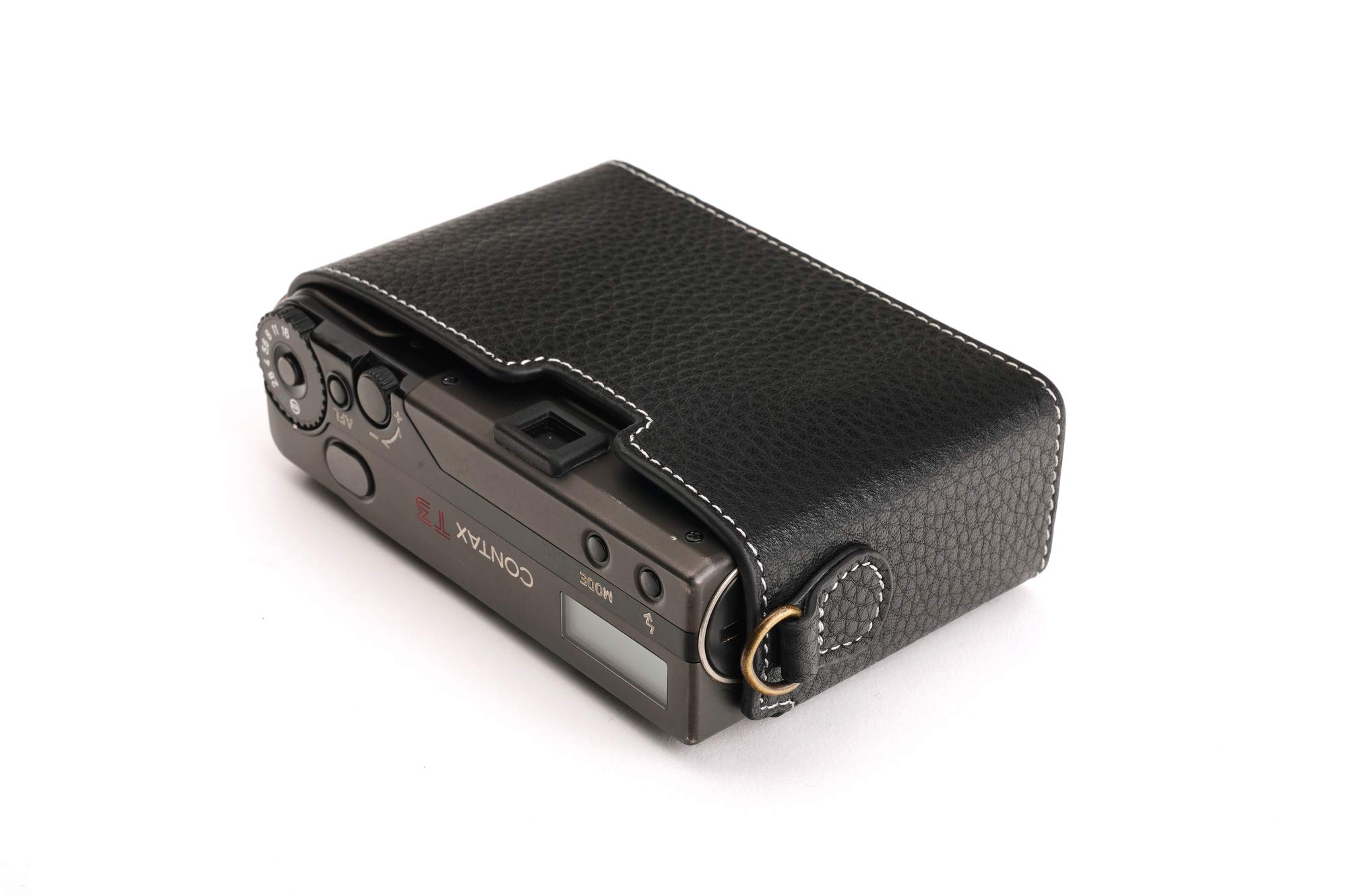 Contax T3 Case, BolinUS Handmade Genuine Real Leather Half Camera Case Bag Cover for Contax T3 Camera with Hand Strap (Black)
