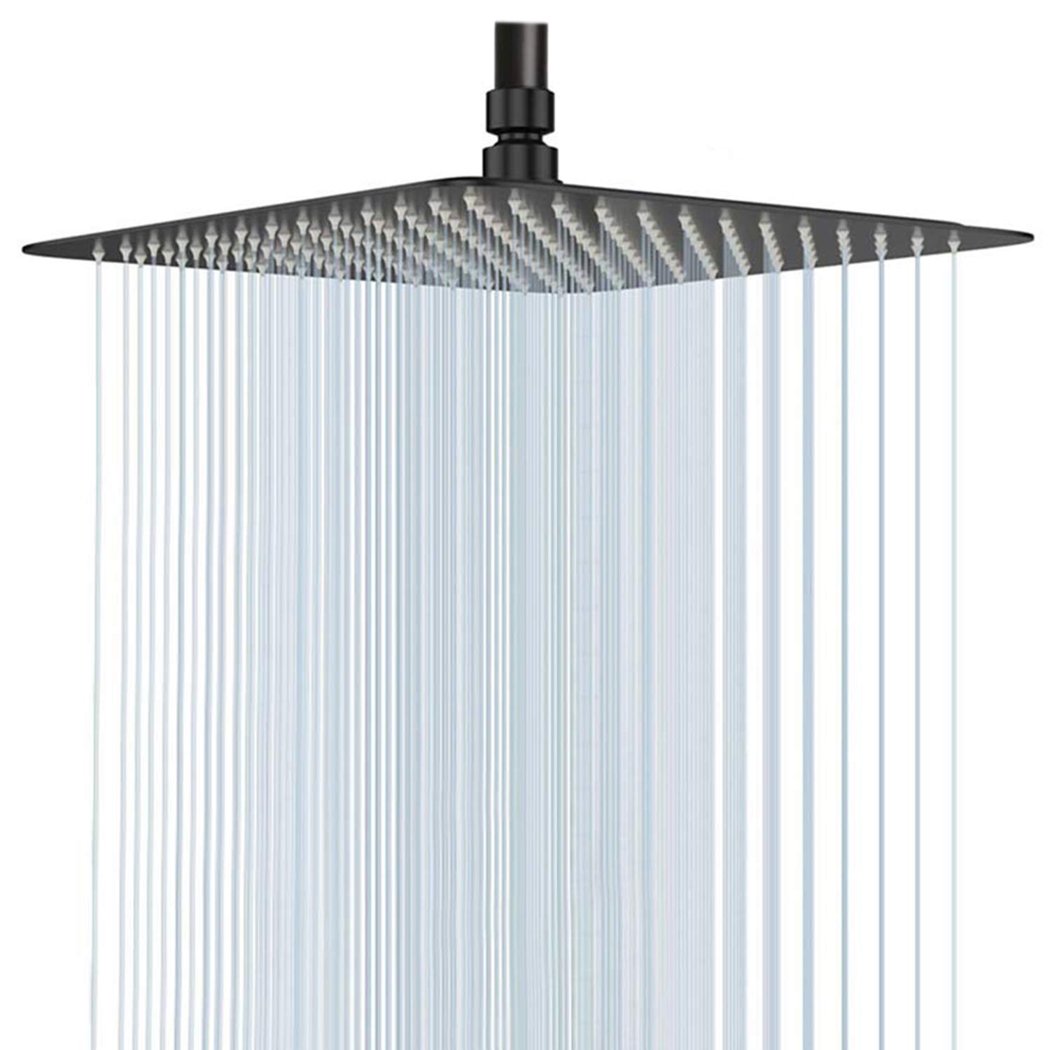 High Pressure Shower Head GGStudy Square Black Shower Head 16 Inch Large Stainless Steel Shower Heads Ultra Thin Rainfall Bath Shower 1/2 Connection