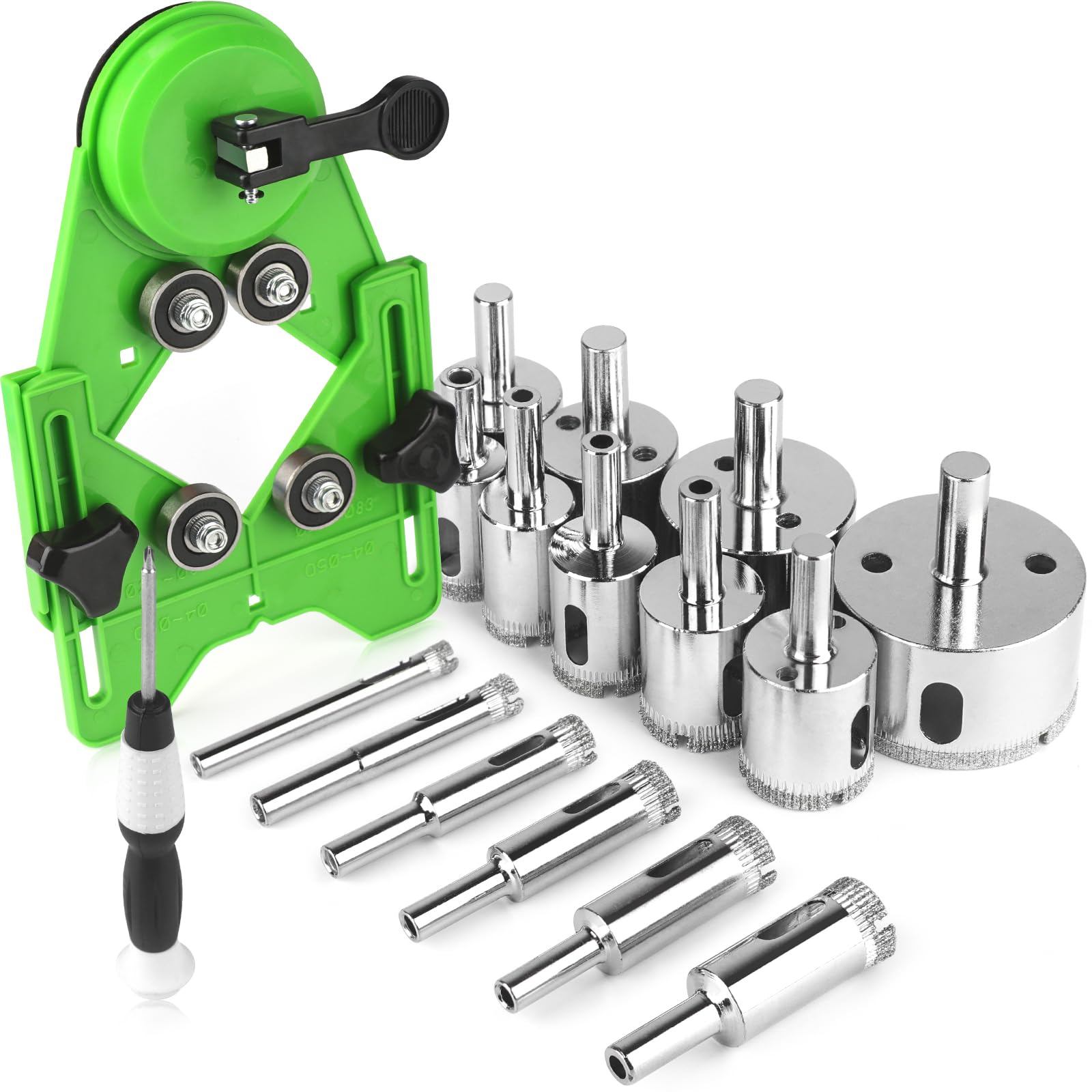 Diamond Hole Saw Kit 17PCS Tile Drill Bits Sets with Double Suction Cups Hole Saw Guide Jig Fixture from 4mm-83mm Hollow Drill Hole Saw Set for Ceramic, Glass, Tile, Porcelain, Marble, Granite