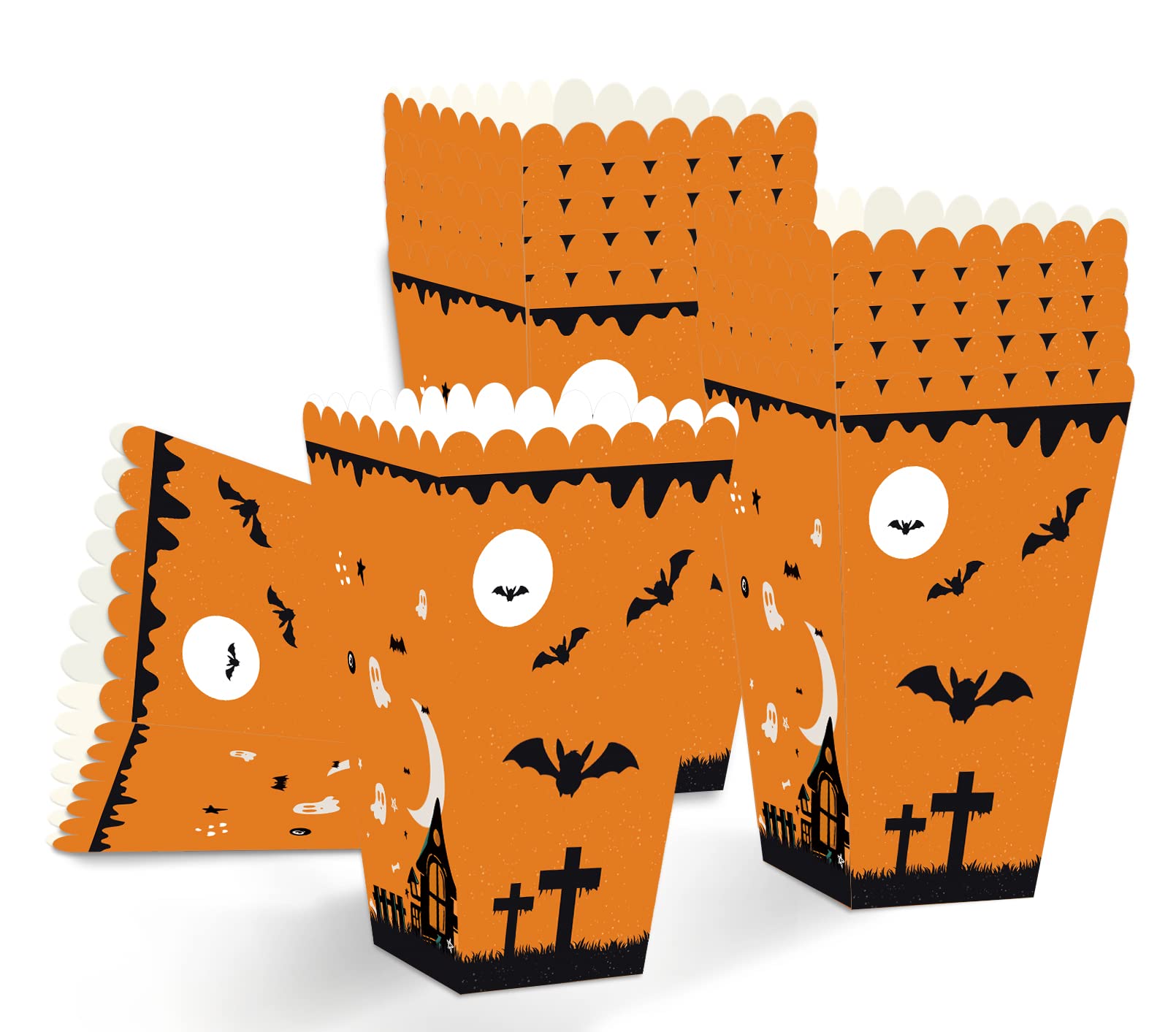 Goroar Cute Classic Haunted House Pumpkin Halloween Popcorn Boxes, Set of 12, Halloween Party Favor Popcorn Treat Boxes