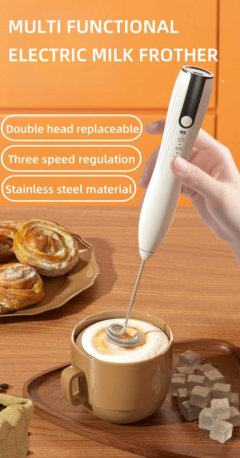 Immersion Blender Handheld, 2-in-1 Hand Blender Electric with USB Rechargeable 3 Speeds, Stainless Steel Blade Stick Blender with Whisk, for Coffee Latte,Hot Chocolate, Egg (Green)