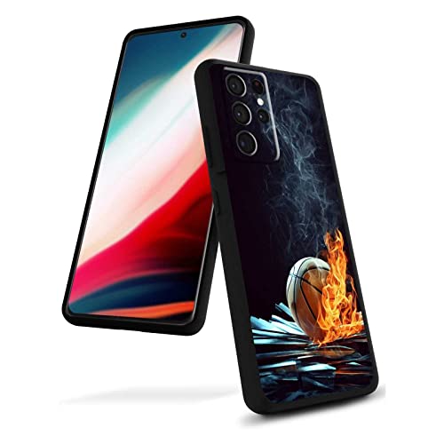 Compatible with Samsung Galaxy S23 Ultra Basketball Case, Basketball Fire and Smoke Flame Pattern for Samsung Case Men Boys, Soft Silicone Stylish Anti-Slip Protective Case for Samsung