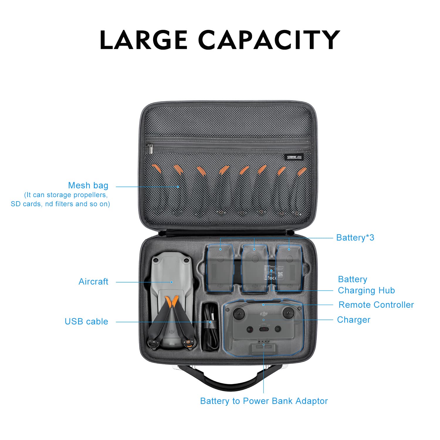GLGLMA Carrying Case for DJI AIR 2/2S Drone Accessories Storage Bag Hard Case Pressure Resistance Waterproof Large Capacity