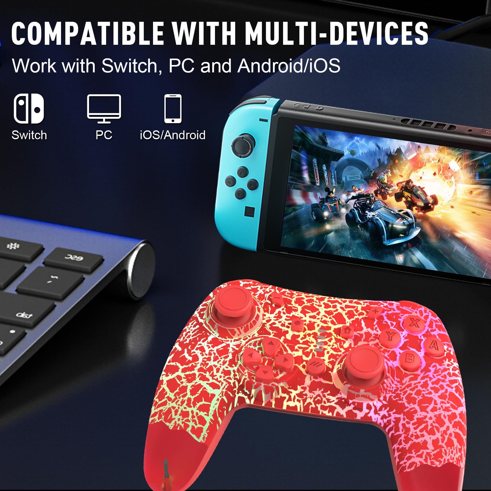 DYONDER Wireless Switch Controller for Switch/Switch Lite/Switch OLED, Gaming Controller for PC/iOS/Android,Switch Gamepad Remote with RGB/Programmable/Motion Control/Vibration/Turbo/Wakeup