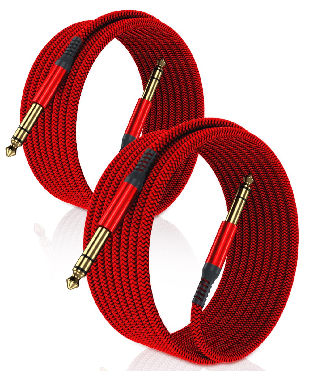 Elebase 1/4 Inch TRS Instrument Cable 20ft 2-Pack,Straight 6.35mm Male Jack Stereo Audio Interconnect Cord,6.35 mm Balanced Line for Electric Guitar,Bass,Keyboard,Mixer,Amplifier,Amp,Speaker,Equalizer