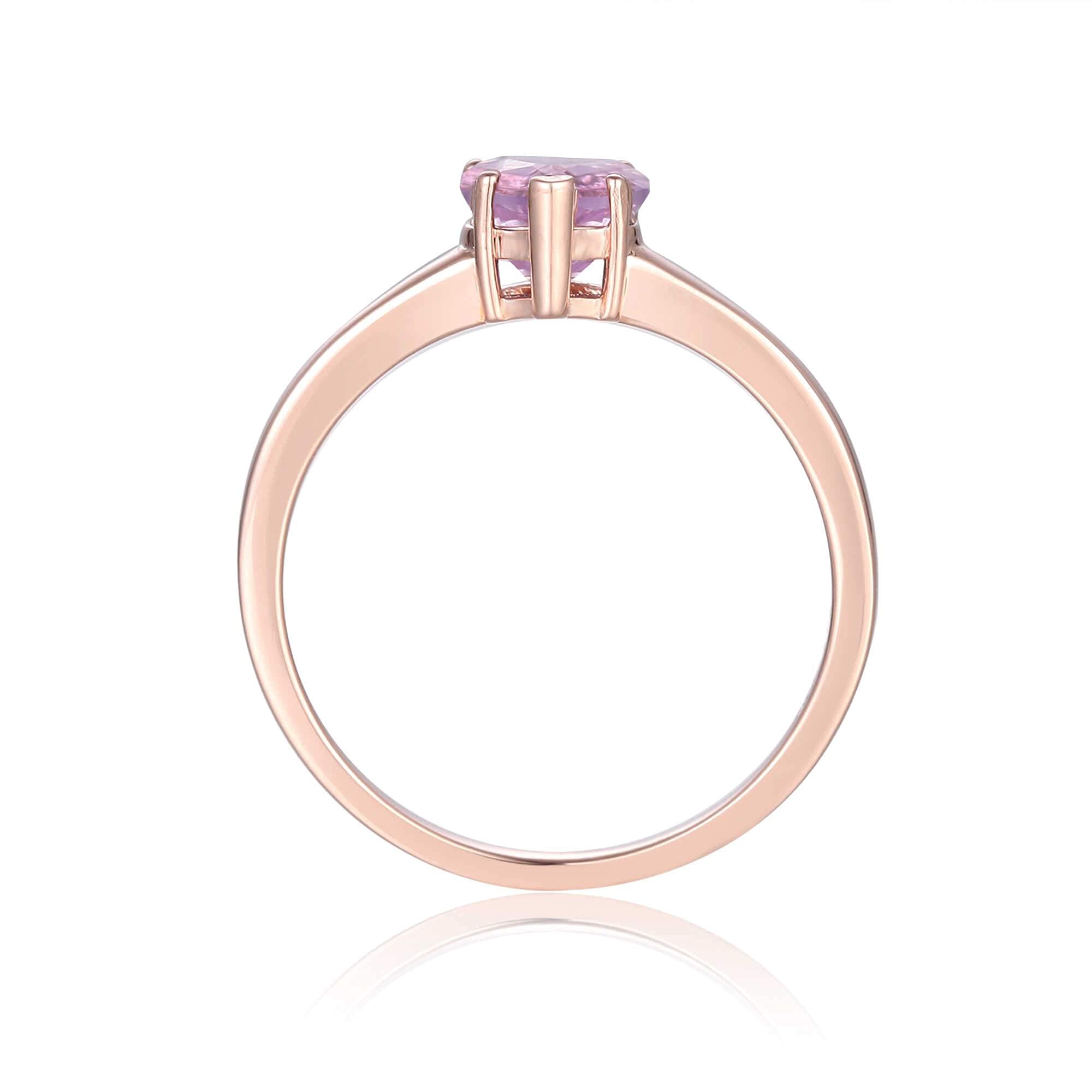 Fine Color Jewels Genuine Pink Amethyst Solitaire Heart Ring Rose Gold Plated Silver Pink Amethyst Ring Stunning Ring