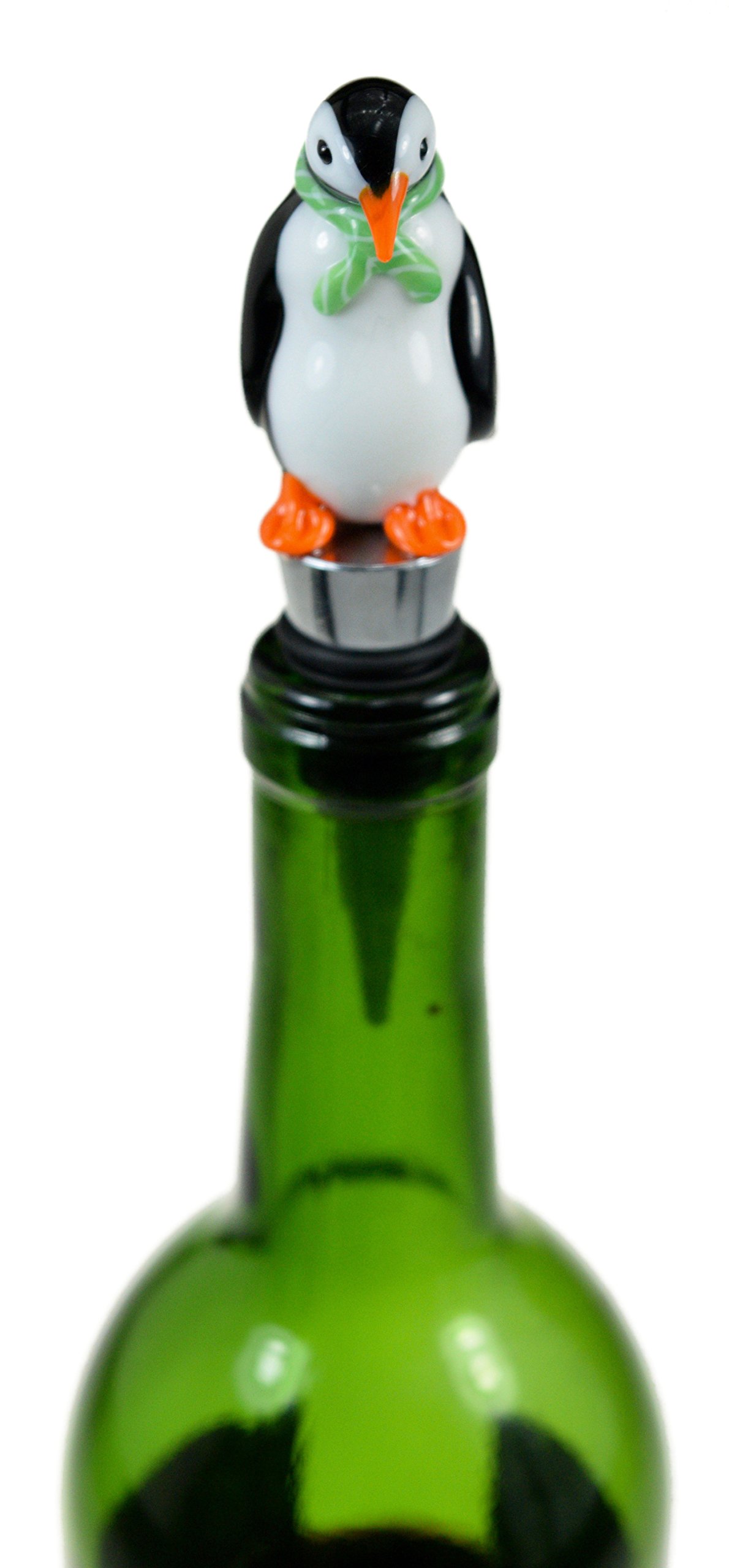 Glass Penguin Wine Bottle Stopper - Decorative, Unique, Handmade, Eye-Catching Glass Wine Stoppers – Penguin Wine Stopper, Wine Accessories, Penguin Gift for Host/Hostess - Wine Corker / Sealer