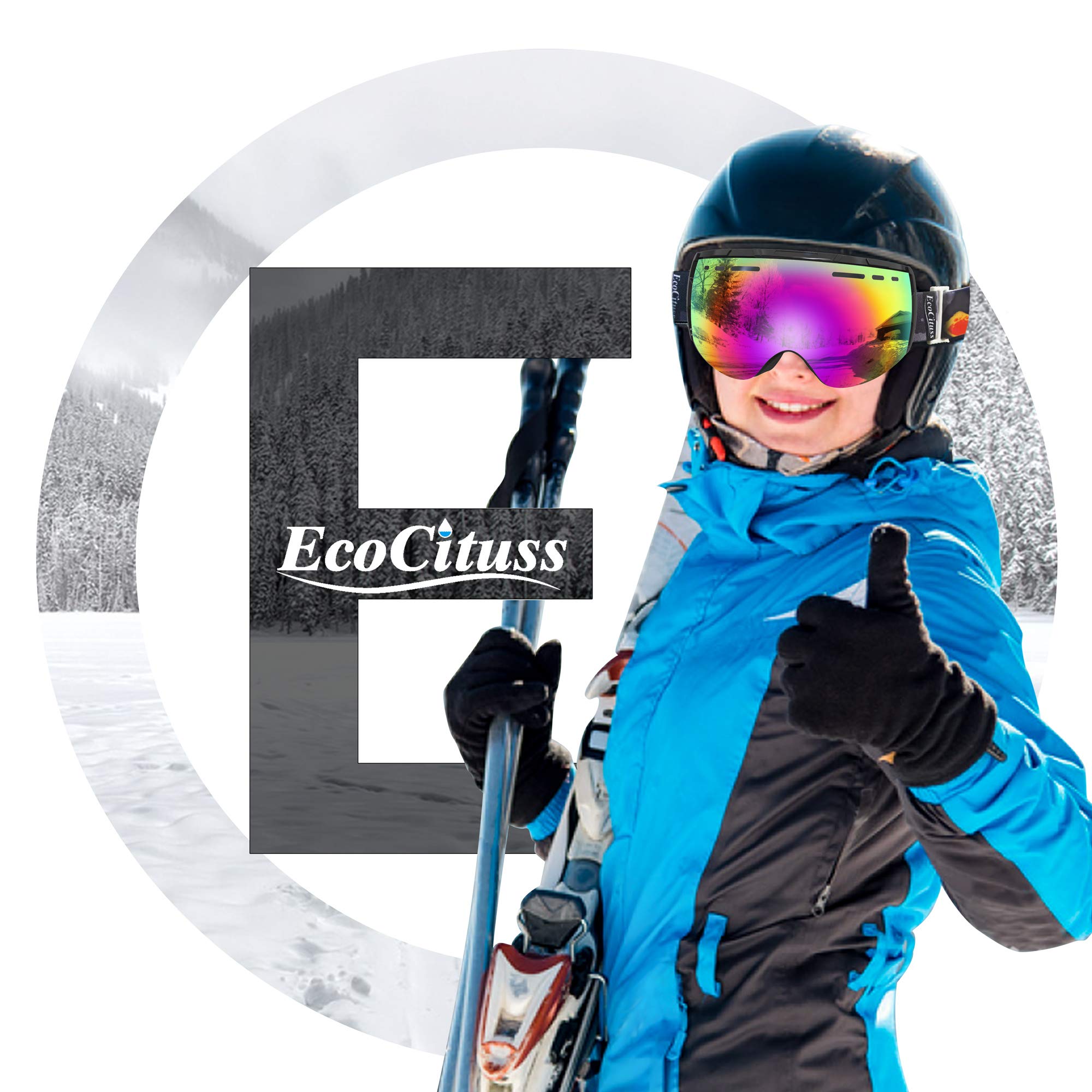 ECOCITUSS OTG Ski Goggles - Over Glasses Ski/Snowboard Goggles for Men, Women & Youth - 100% UV Protection