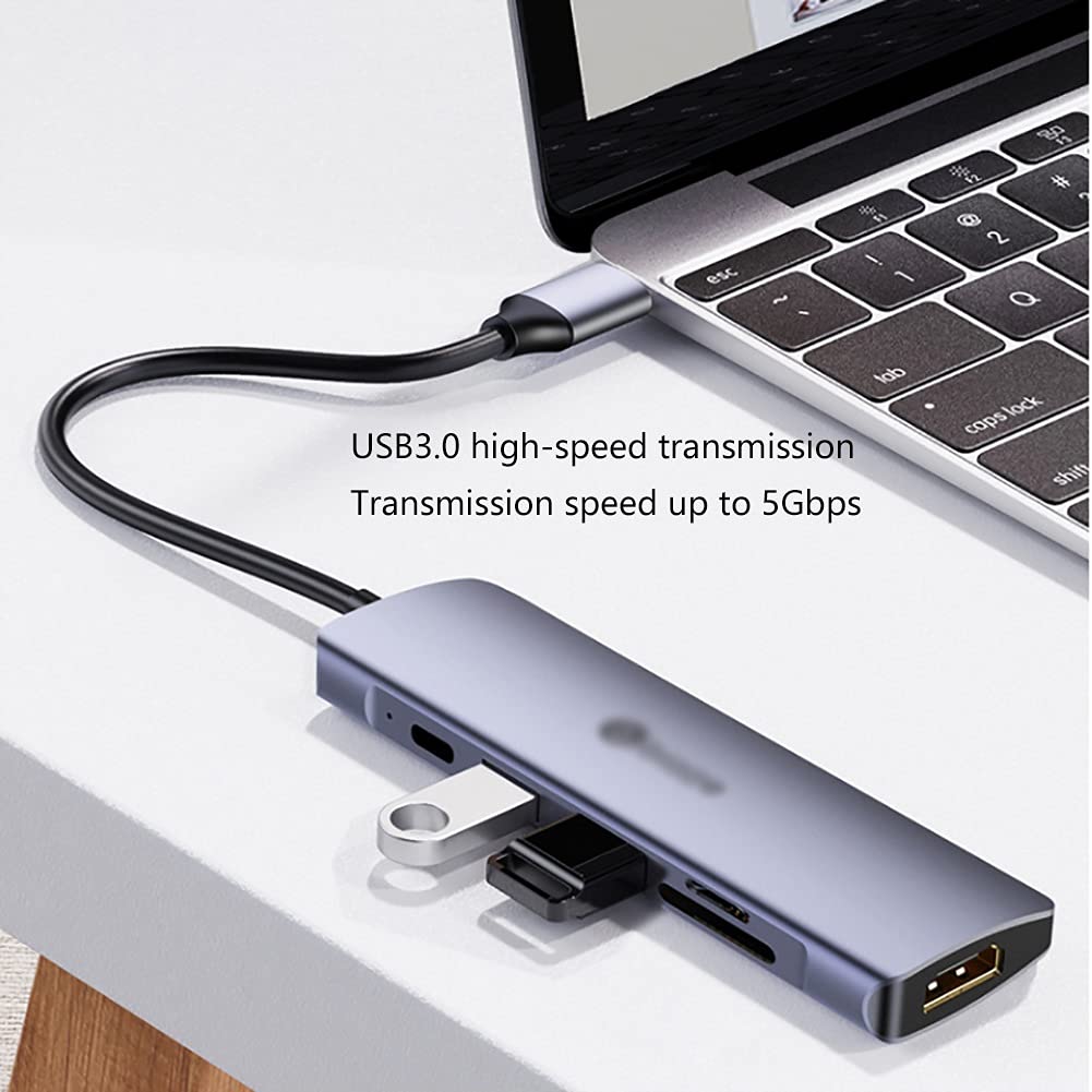 Hub Dock Adapter USB C Docking Station Powered USB Hub Data 6 in 1 with 4K HDMI, SD/TF Card Reader, USB 3.0 Ports, USB 2.0 Ports, PD 87W Computer Accessories