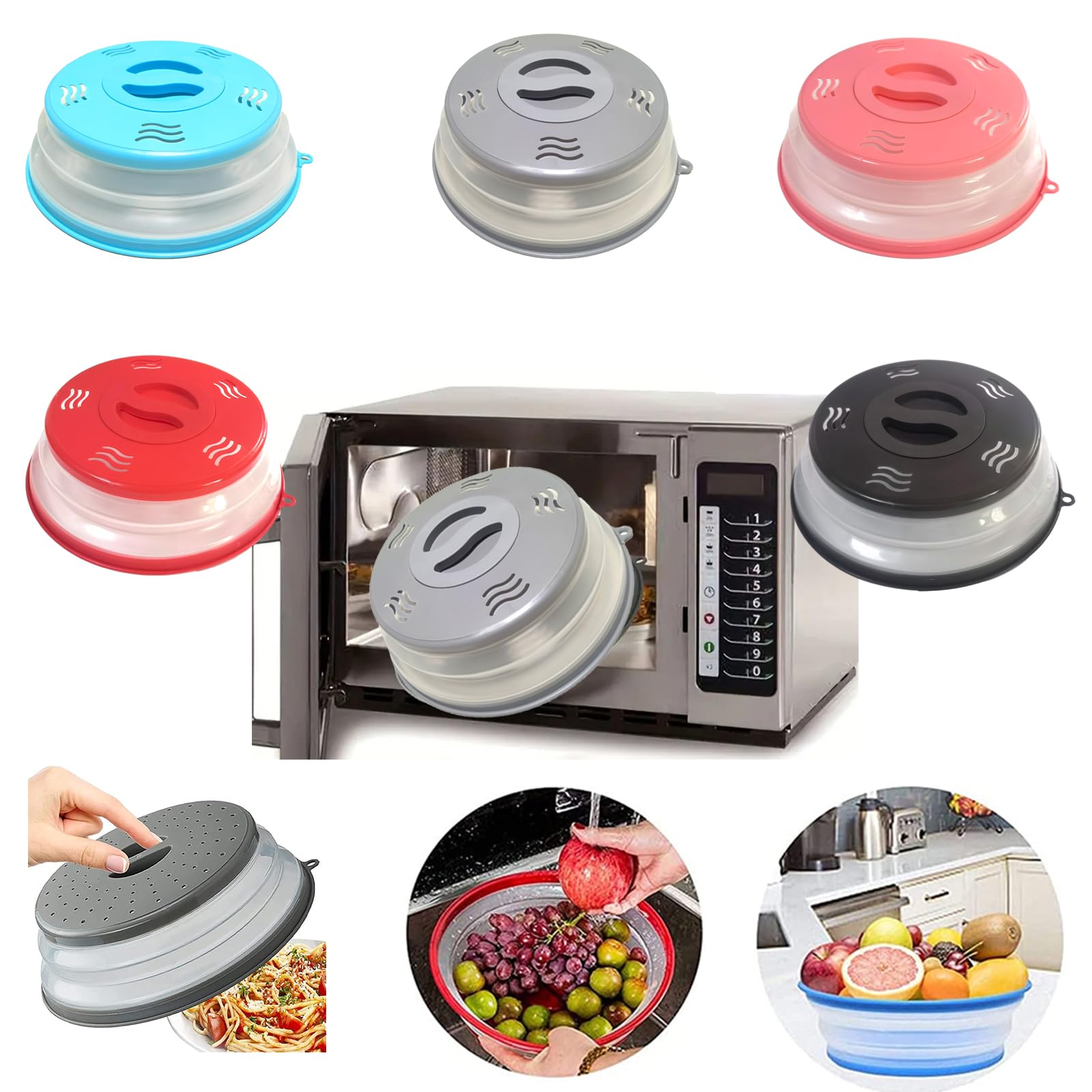 Microwave Splatter Cover Vented for Food, Splatter Guard & Colander Kitchen Gadget for Fruit Vegetables Microwave Plate Cover with Hook Hole,Dishwasher-Safe,BPA-Free Silicone & Plastic (Pink)