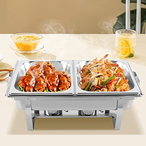 Stainless Steel Catering Chafer Chafing Dish Set, 3.17/9.5Q Buffet Party Food Warmer with Lid and Fuel Holderfor Parties, Wedding, Festival Gathering (Rectangle)