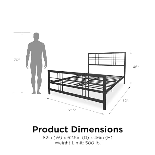 DHP Arcadia Black Metal Platform Bed with Modern Industrial Style Headboard and Footboard, Adjustable Base Height for Underbed Storage, No Box Spring Needed, Queen