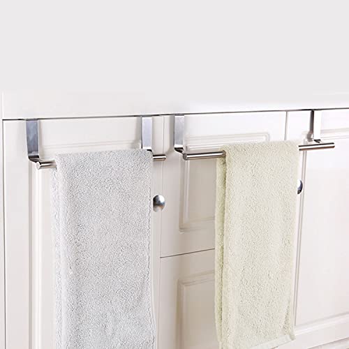 Stainless Steel Kitchen Towel Holder, Cupboard Door Towel Rack Bar Holders for Kitchen Cabinet Towel Rag Rack Over Door Towel Bar Hanger, Silver (14 inch)