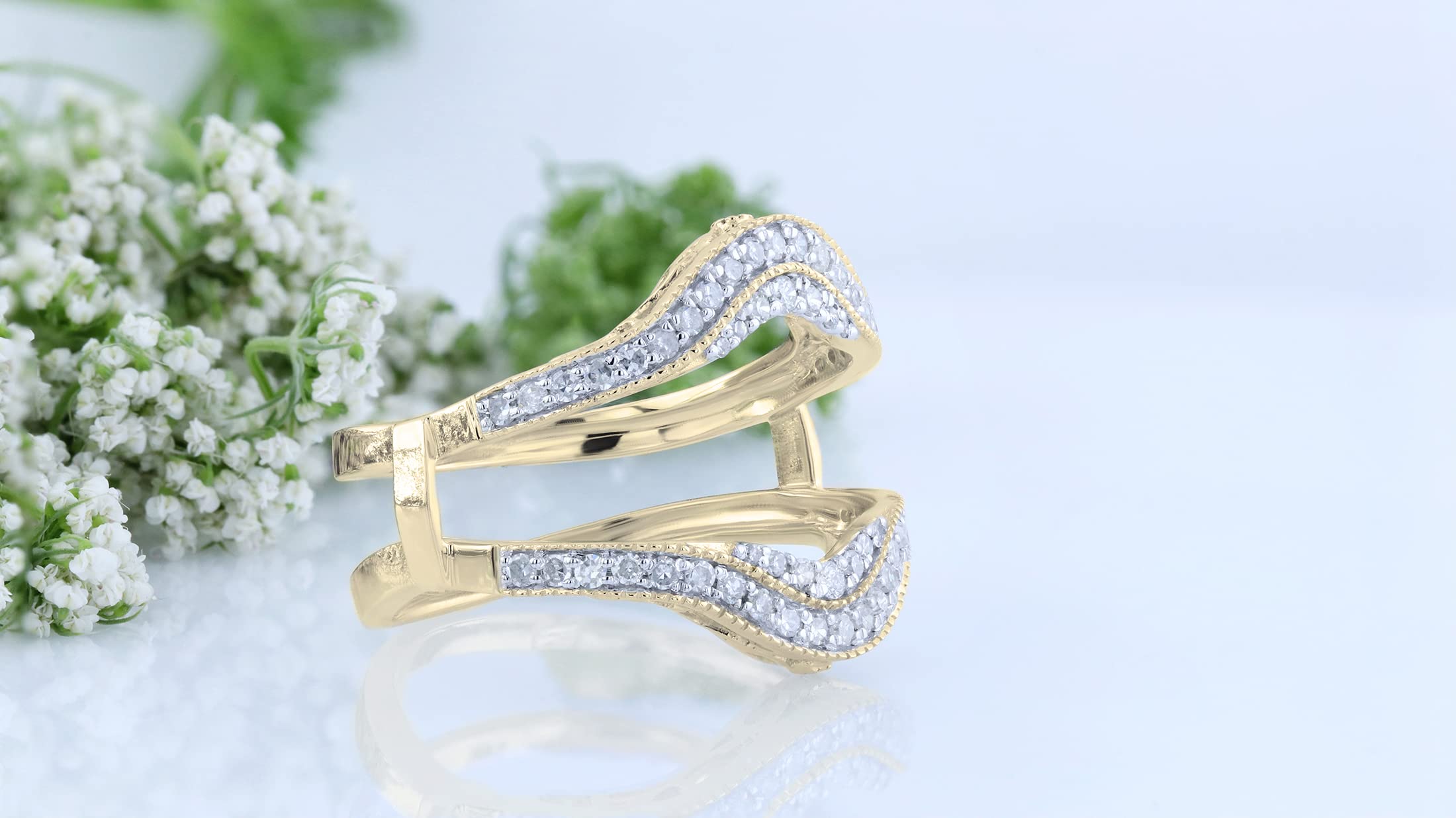 Dazzlingrock Collection 0.52 Carat (ctw) 14K White Diamond Ladies Wedding Enhancer Guard Ring 1/2 CT, Yellow Gold, Size 8.5