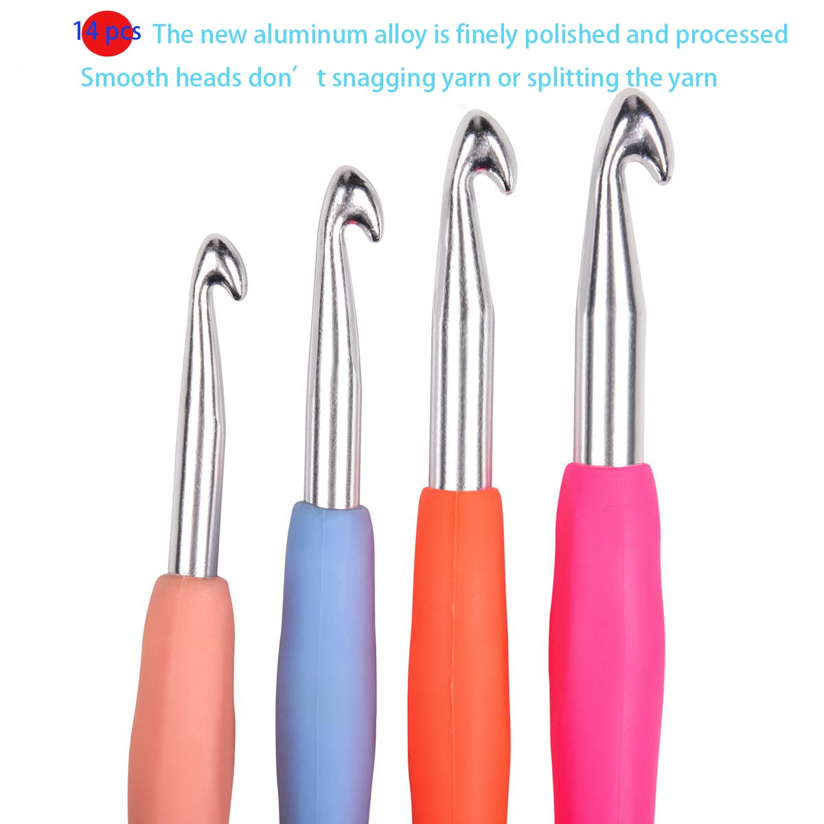 Ergonomic Crochet Hook set 14 Sizes 2mm(B)-10mm(N) with Case for Arthritic Hands,Crochet Kit for Beginners Extra Long Crochet Needles.