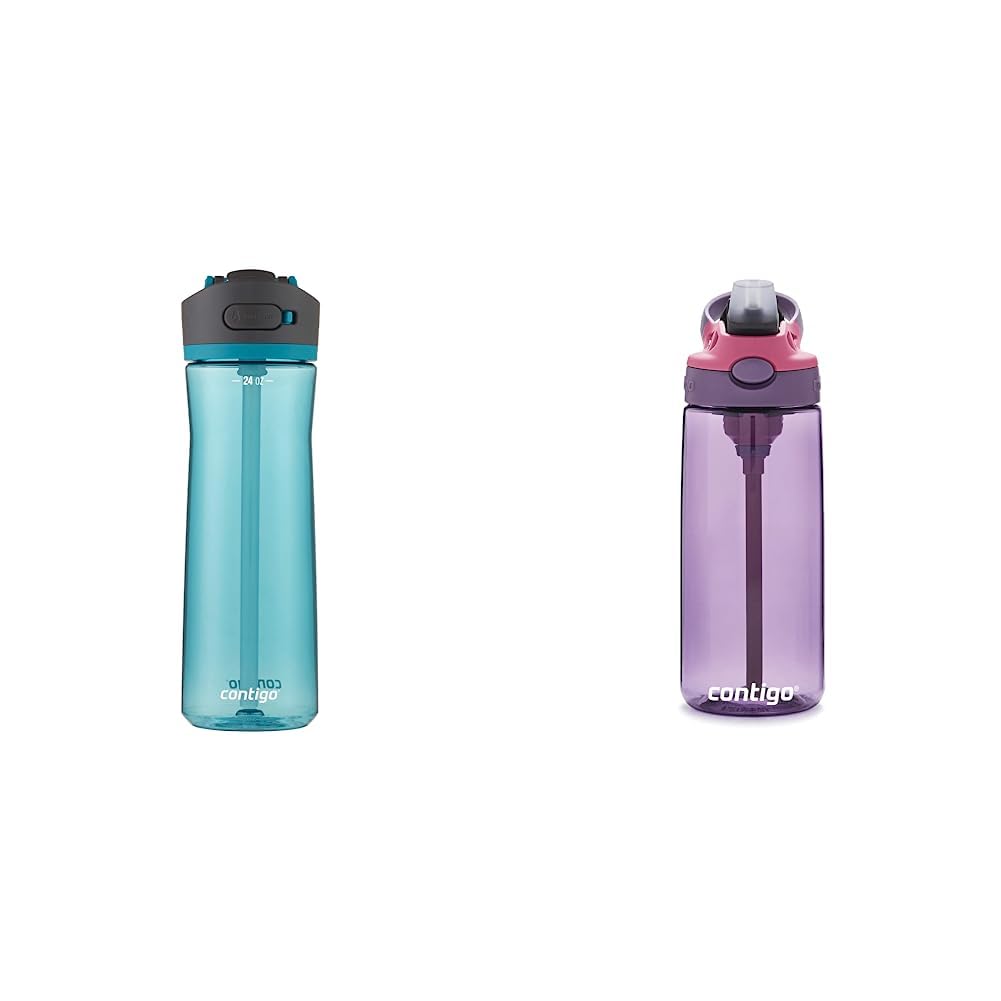 Contigo Ashland 2.0 Leak-Proof Water Bottle with Lid Lock and Angled Straw & Aubrey Kids Cleanable Water Bottle with Silicone Straw and Spill-Proof Lid, Dishwasher Safe, Juniper