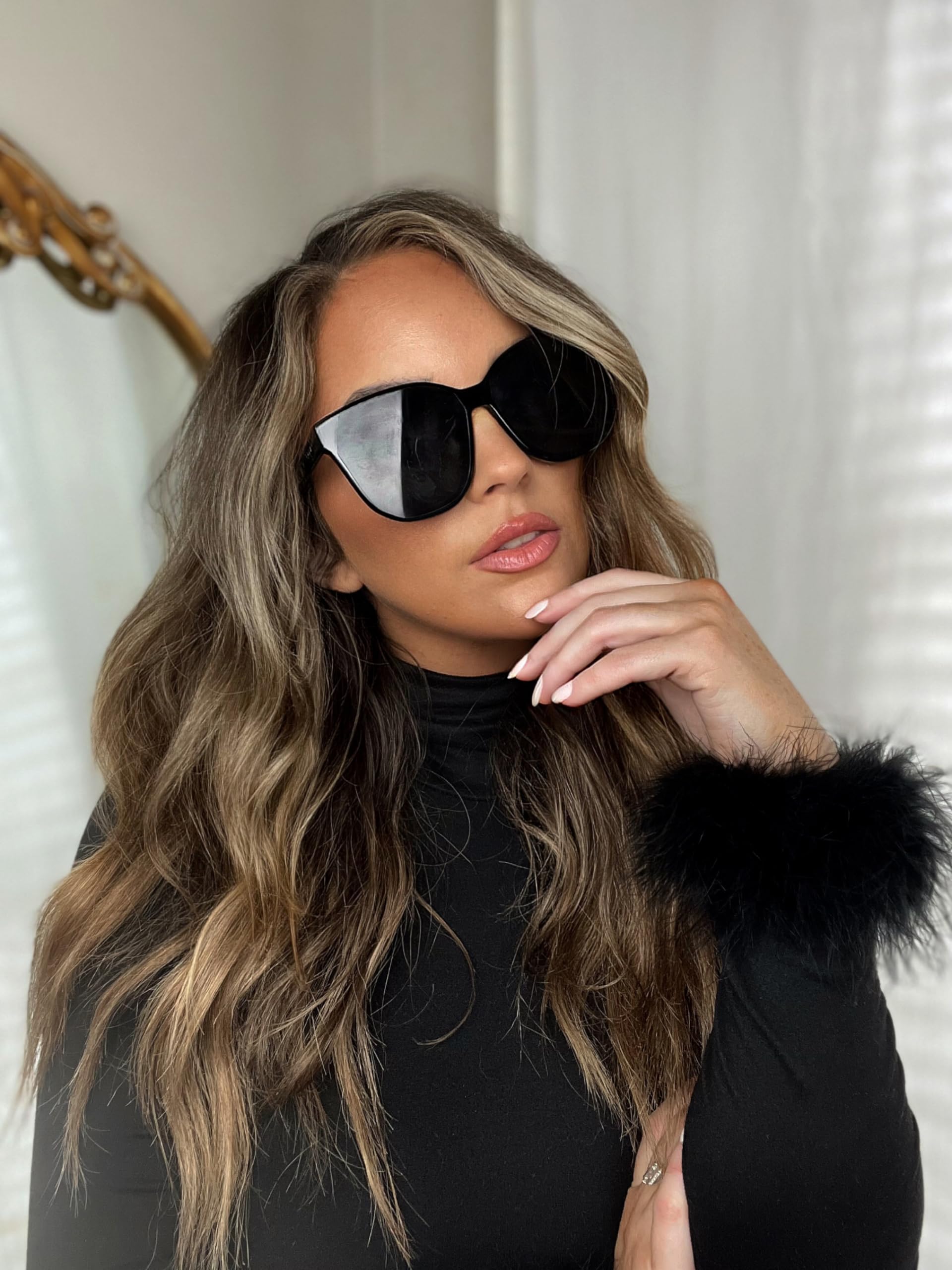 DIFF Gia Designer Oversized Square sunglasses for Women UV400 Protection Protection, Black + Grey