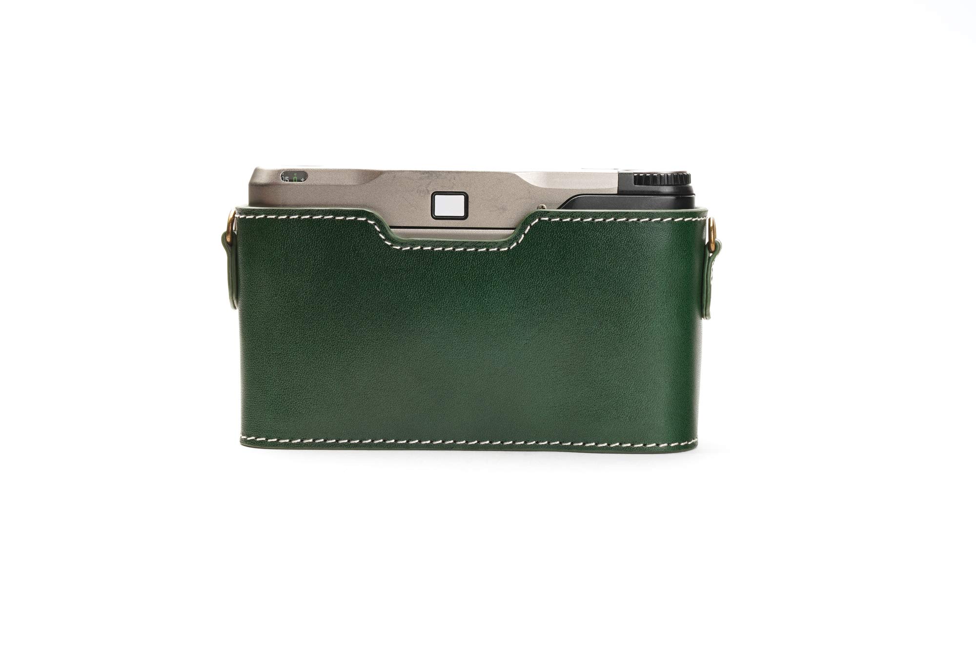 Contax T2 Case, BolinUS Handmade Genuine Real Leather Half Camera Case Bag Cover for Contax T2 Camera With Hand Strap (Green)