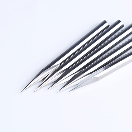 HUHAO 5PCS CNC Router Bits 20 Degree 1/8 Shank 2 Flutes 0.1mm Tip Engraving V Bits CNC Wood Carving Bit Straight Engraving V Groove Bit Engraving Tool Bits for Wood, Plywood, MDF, Stainless Steel