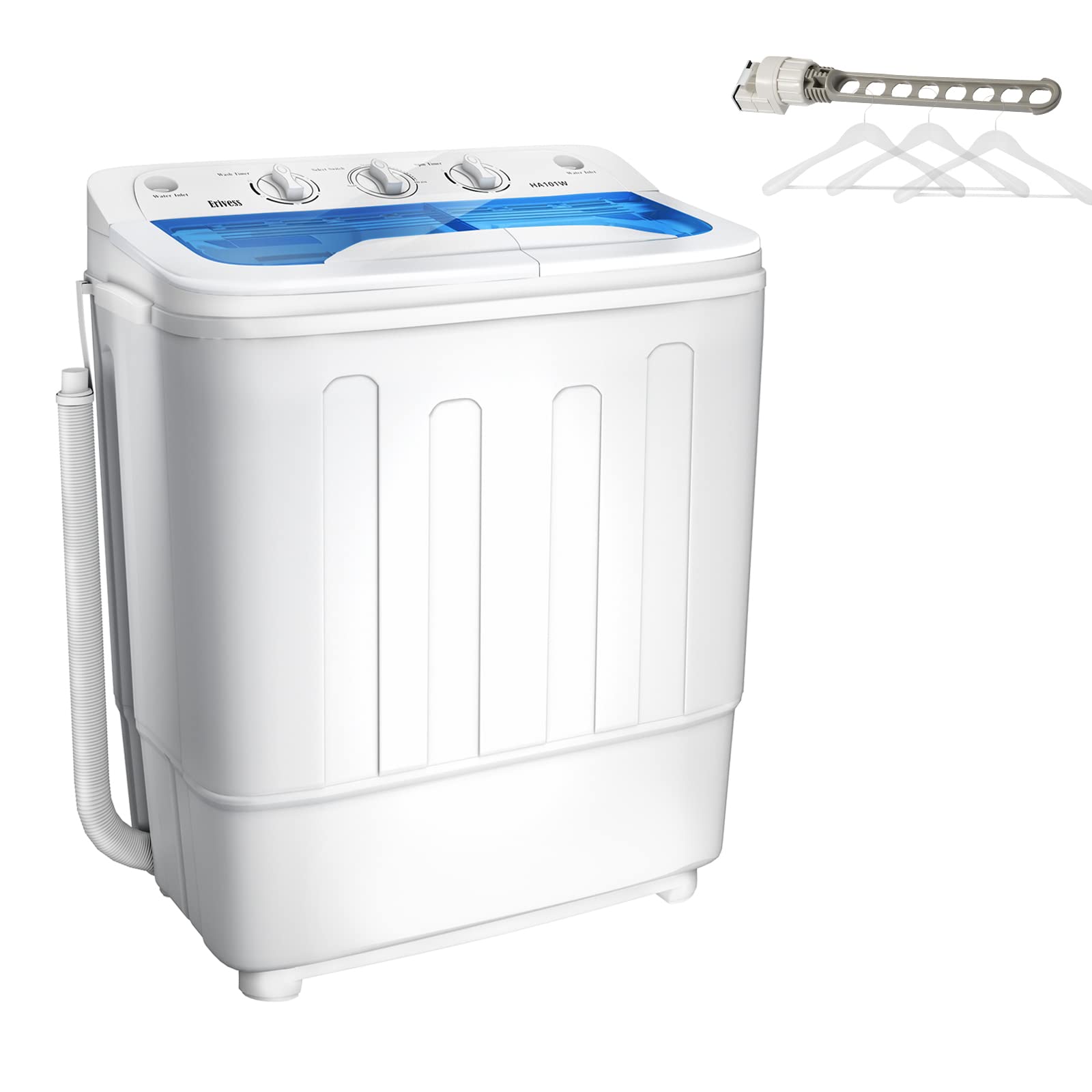 Erivess Portable Twin Tub 18lbs Washing Machine with Drying Rack, 11lbs Washer Mini Compact Laundry Machine with 7lbs Spinner, Semi-automatic Washer Combo for Dorms, Apartments