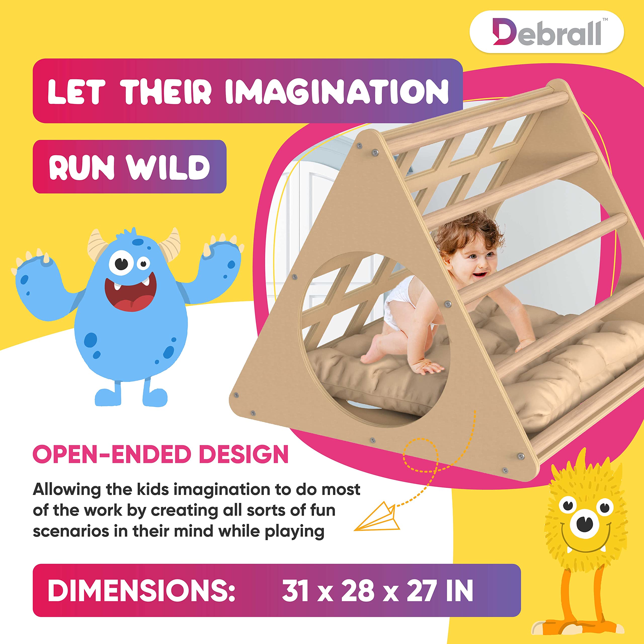 DEBRALL Pikler Triangle β Toddler Climbing Furniture, 1 Piece, Montessori-Based Learning, Foldable Triangle for Kids, Independent Play, 6 Months