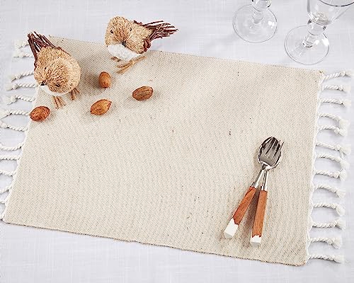 Saro Lifestyle Jute and Cotton Placemats with Tassel Borders (Set of 4), Natural, 14"x20"