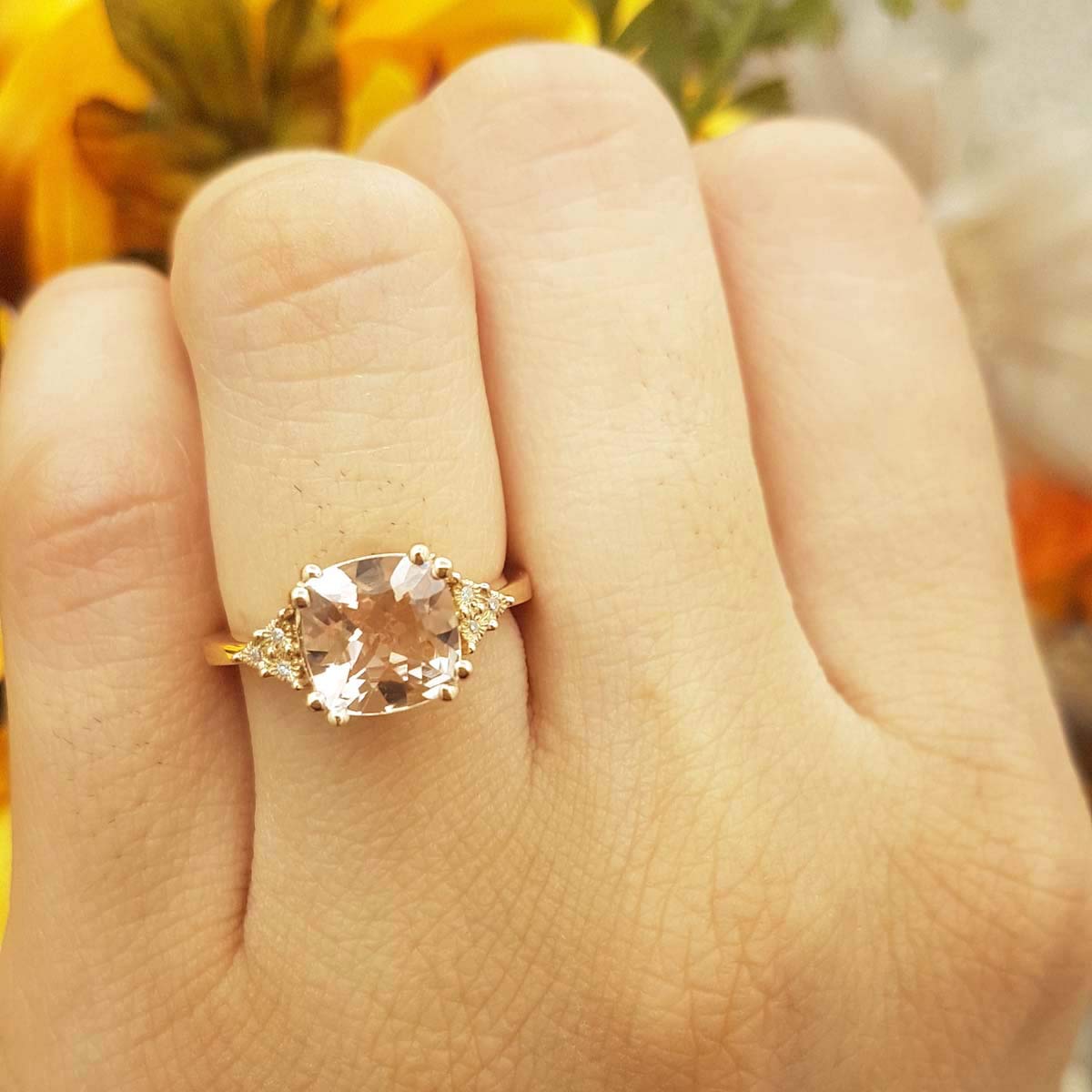 Dazzlingrock Collection 10K 8 MM Cushion Morganite & Round White Diamond Ladies Engagement Ring, Rose Gold, Size 7