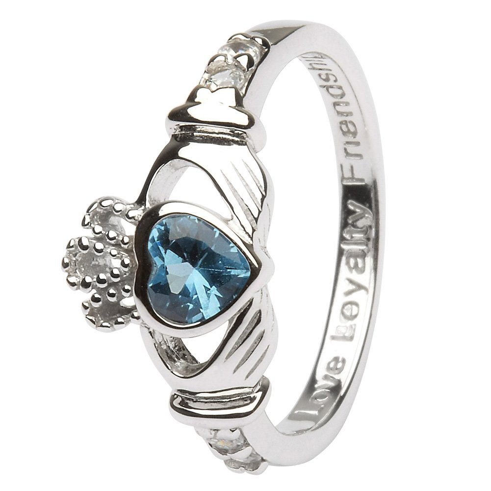December Birth Month Sterling Silver Claddagh Ring LS-SL90-12 - Size: 8 Made in Ireland.