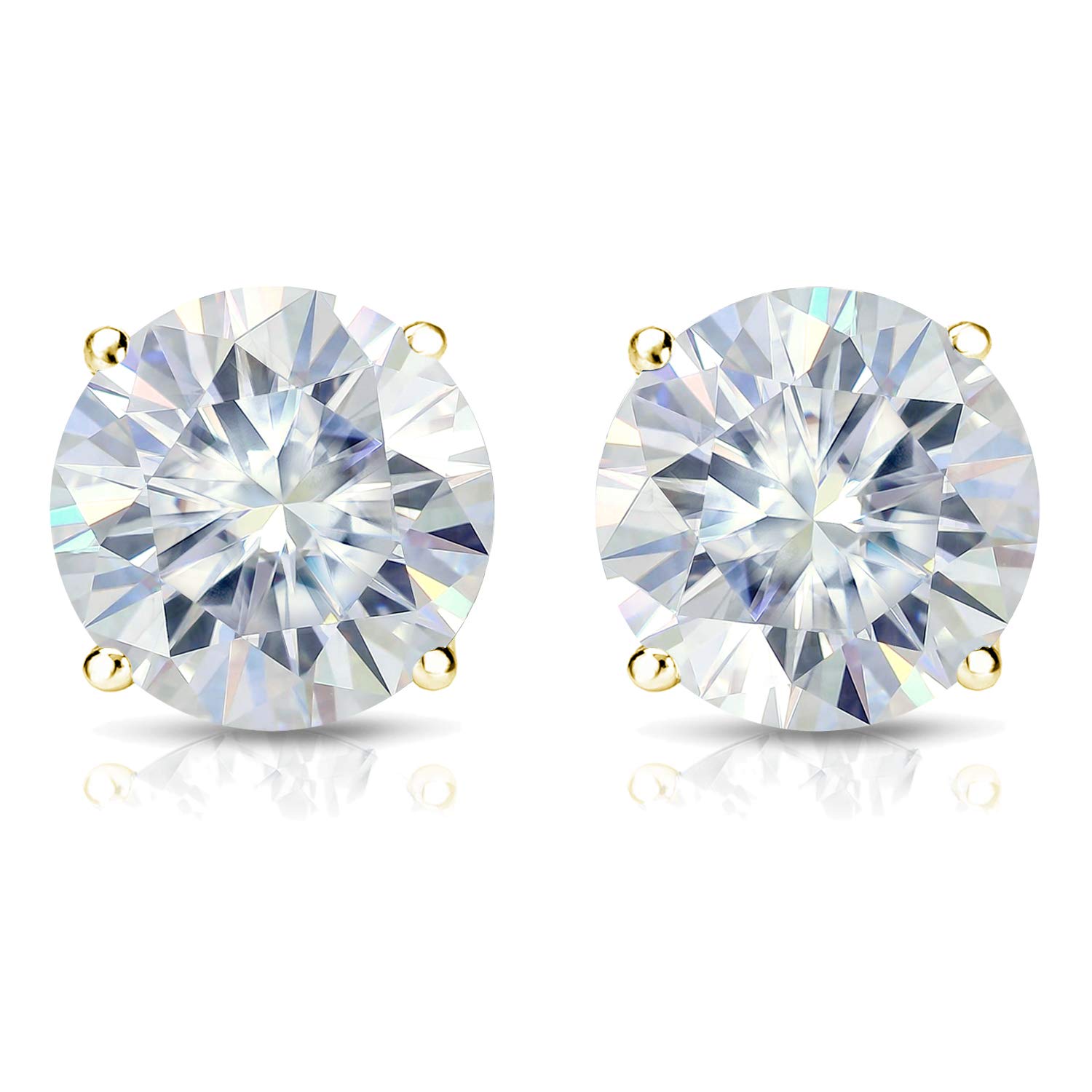 Diamond Wish 1/2 Carat Moissanite Round Stud Earrings in 14k Yellow Gold (J-K, 4 mm, TGW) 4-Prong Basket Push Back