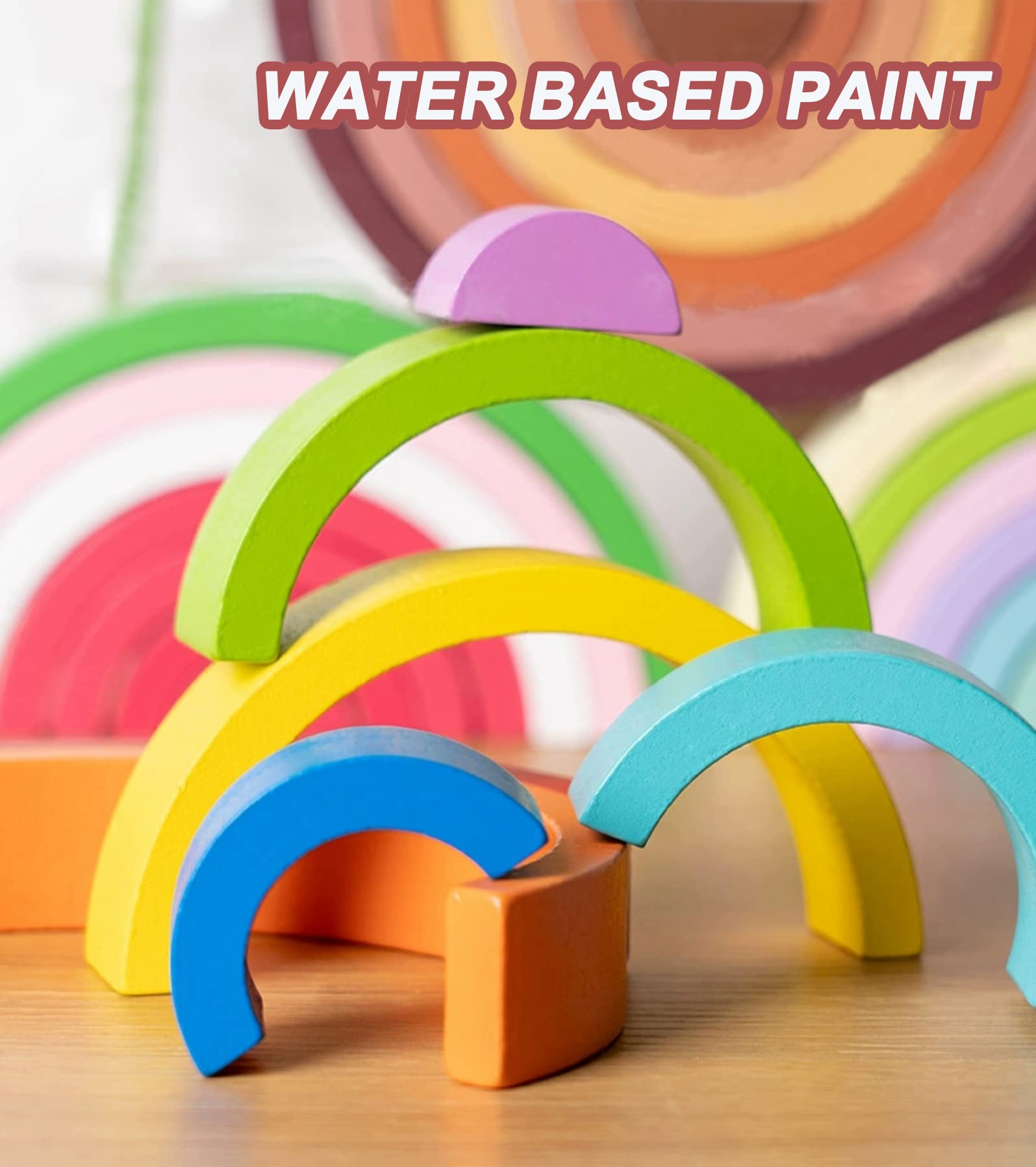 ESLETO Wooden Rainbow Stacker Nesting Puzzle Toy, Creative Color Stacking Nesting Puzzle Blocks, Educational Montessori Toy Set for Kids Boy Toddlers (Mocha)