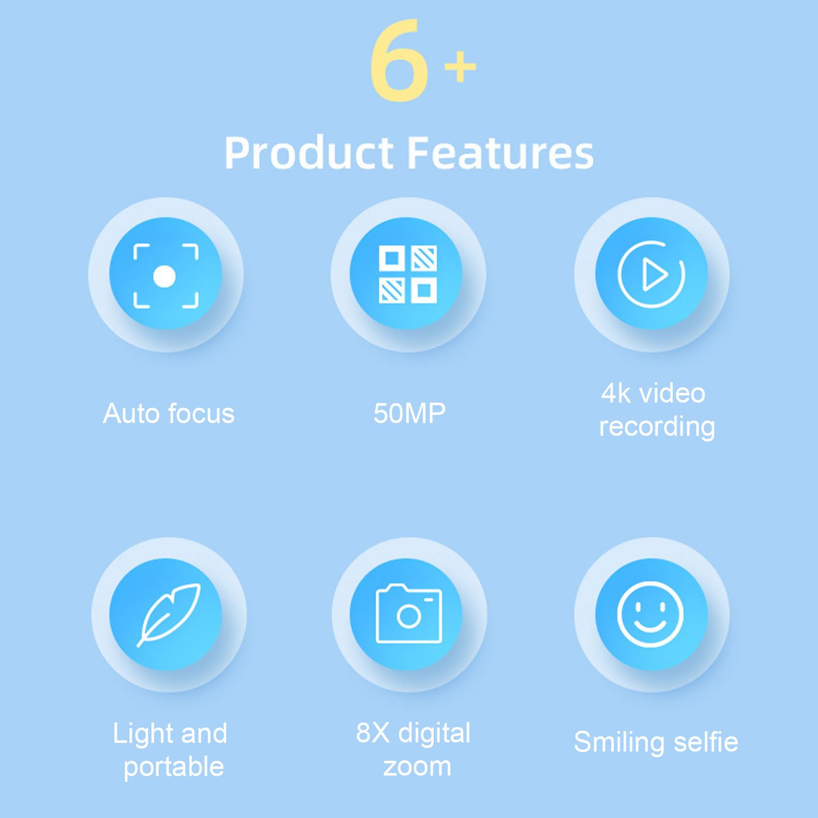 Digital Camera, 2.88 Inches IPS 4K Video Output 16X Zoom Digital Zoom Camera 50 MP for Travel (White)