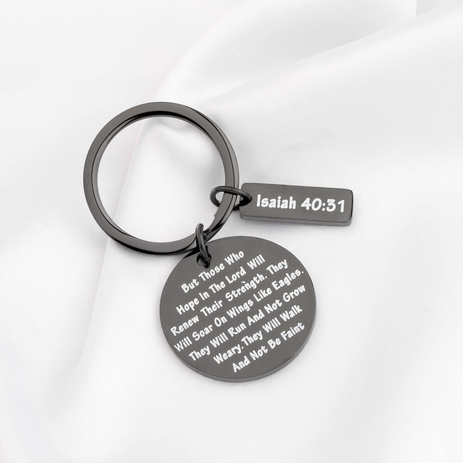 FEELMEM Christian Keychain Soar on Wings Like Eagles Isaiah 40:31 Bible Verse Keychain Religious Jewelry Encouragement Gift (40:31-black)