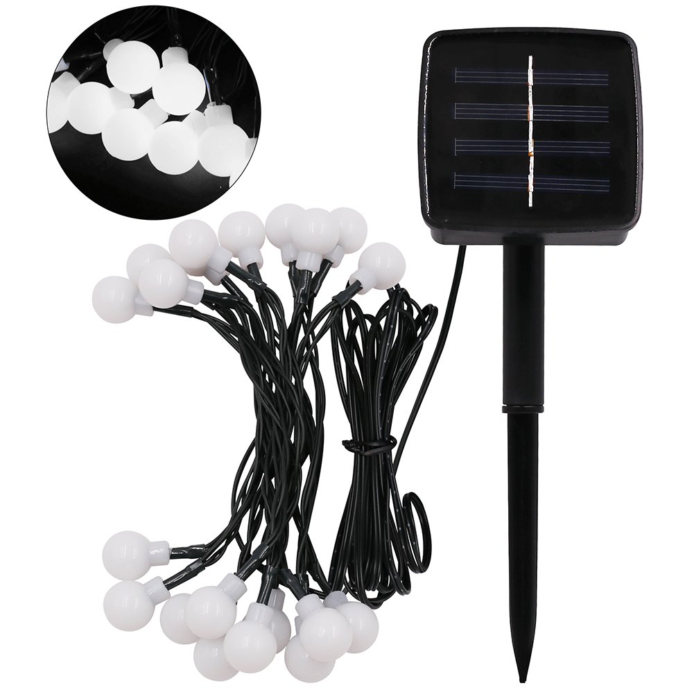 XUNATA 31ft LED String Lights, Solar Powered Flexible Waterproof 50 LEDs White Ball Lights for Indoor Outdoor Home Patio Lawn Garden Party Holiday Decorations(White)