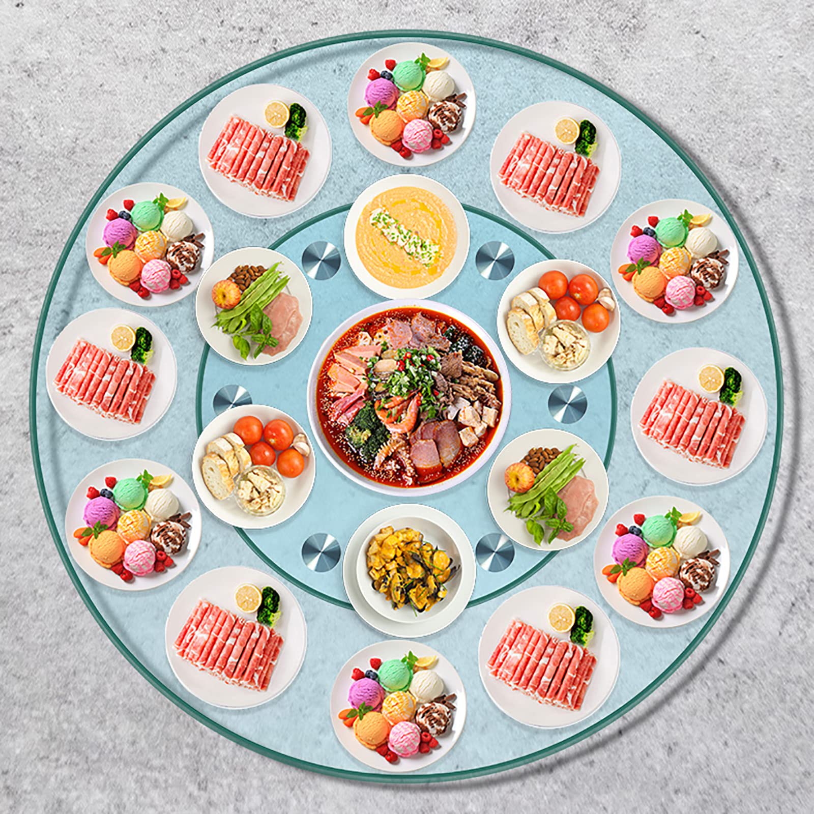 Glass Lazy Susan Turntable Dining Table Transparent Round Turntable Tabletop Rotating Serving Tray (90cm/35.4in)