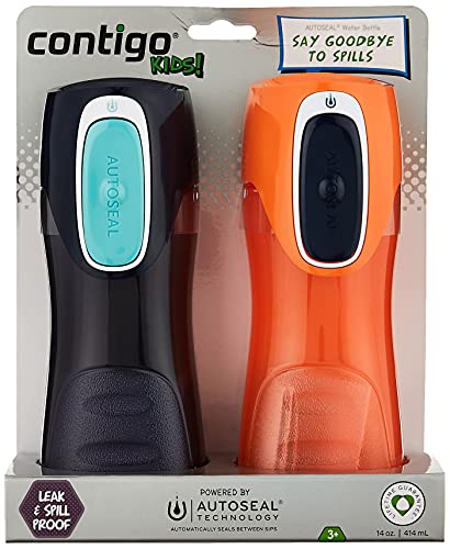 Contigo Trekker Kids Water Bottle with Spill-Proof Lid, 14oz Water Bottle with Leak-Proof Technology, BPA-Free, 2-Pack Navy & Nectarine