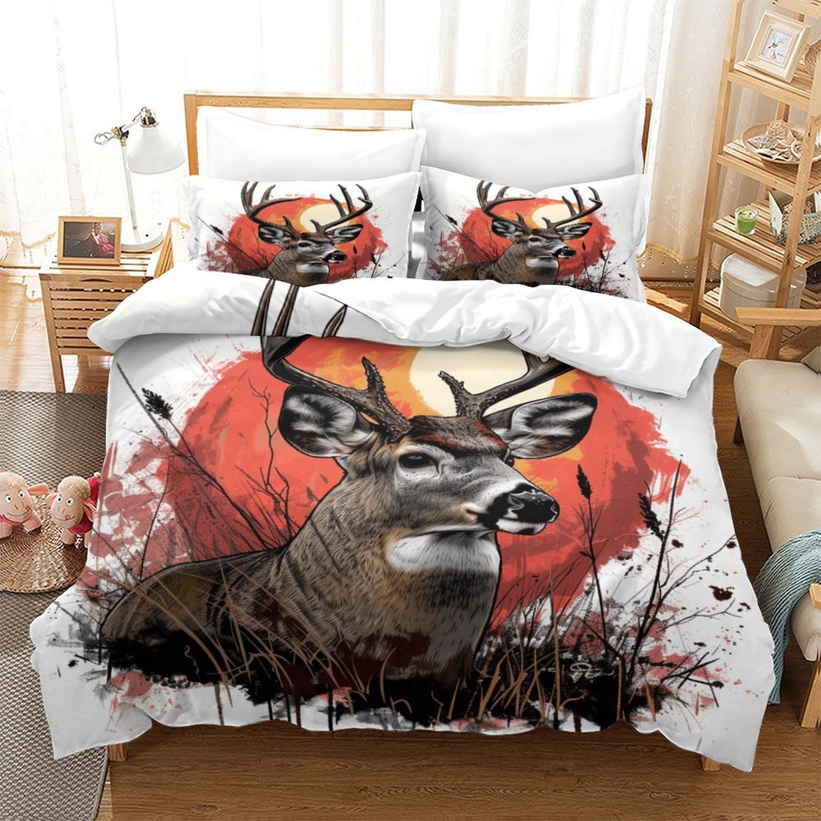 ERGTT Deer Comforter Covers Quilt Cover Duvet Cover for Boys Girls 3D Printed Animals Soft Microfiber Bedding Set with Zipper Closure with Pillow Cases 3 Pieces Queen(228x228cm)