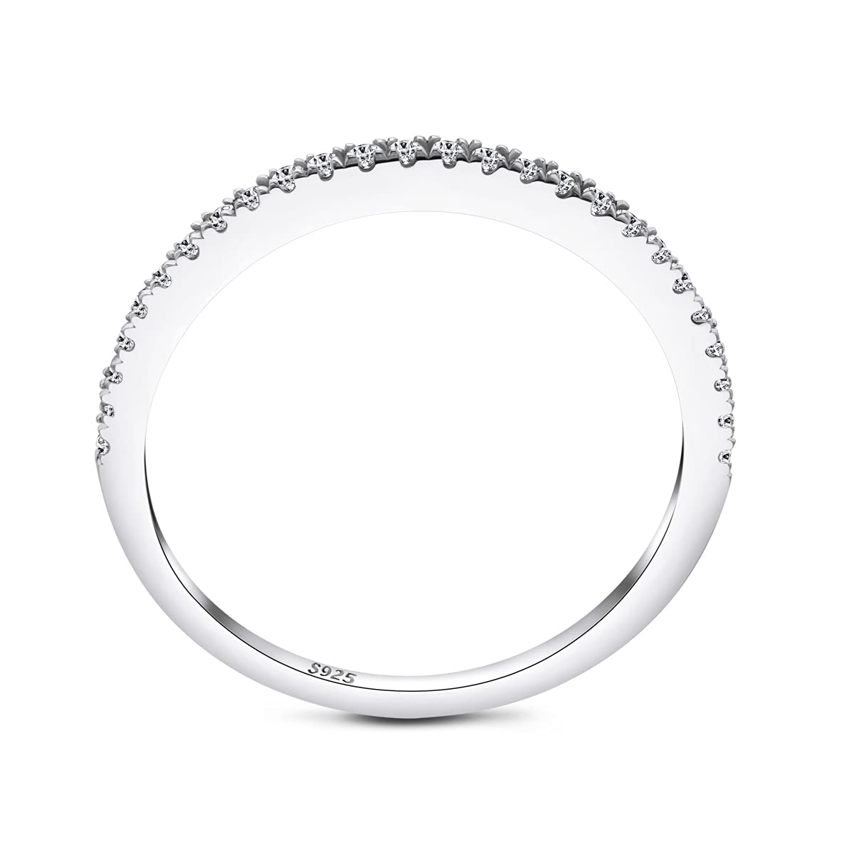 DYUNQ Wedding Band Half Eternity Ring Stackable sterling silver Cubic Zirconia White Gold Engagement Ring, Size 4 to 10, 1.2mm, Valentine's Day Gift