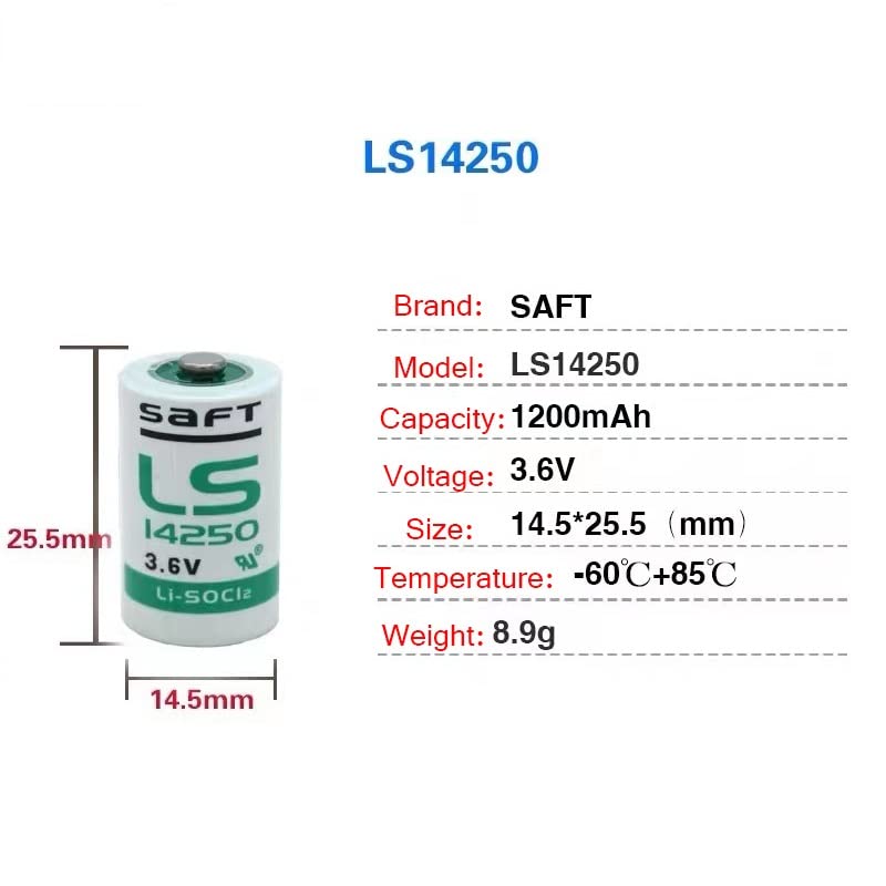 HUHAO (6-Pack) 1200mAh LS 14250 C 1/2 AA 3.6v Lithium Battery (LS14250) High Capacity Replace for SAFT LS14250 Battery